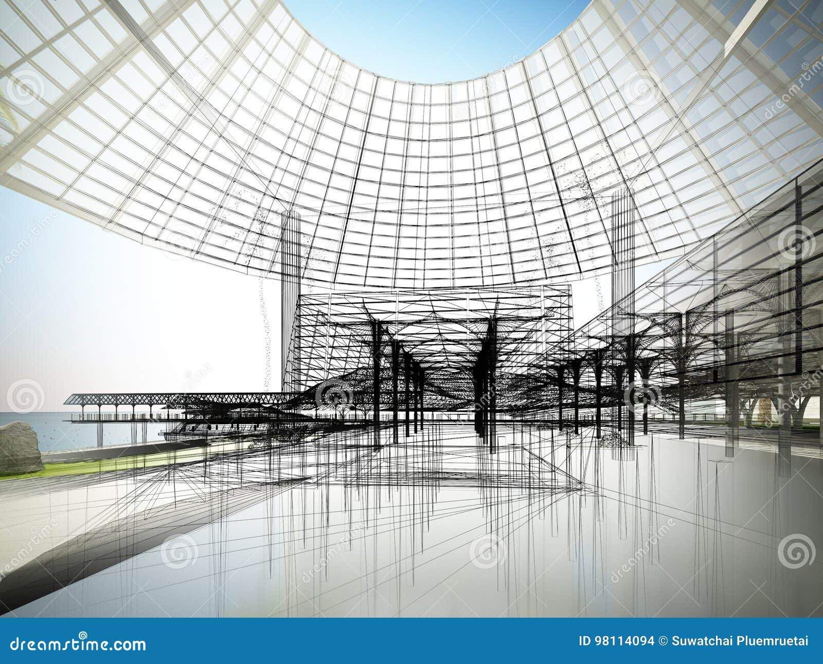 Sketch Design of Interior Hal Stock Illustration - Illustration of ...