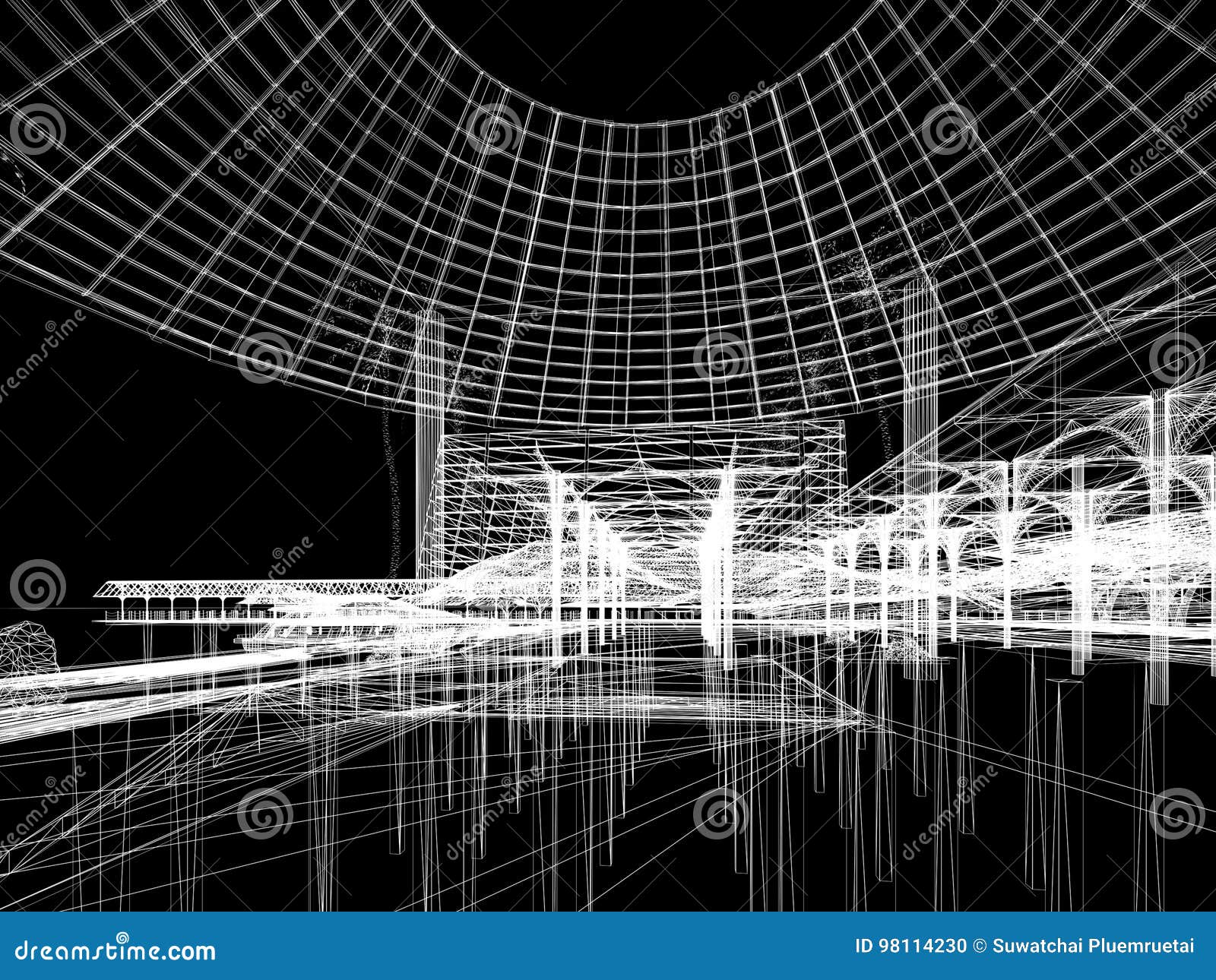 Sketch Design of Interior Hal Stock Illustration - Illustration of plan ...