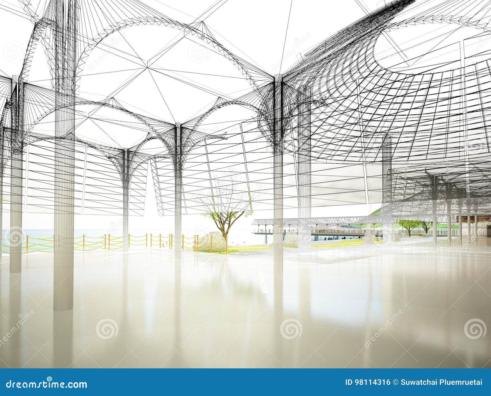 Sketch Design of Interior Hal Stock Illustration - Illustration of ...