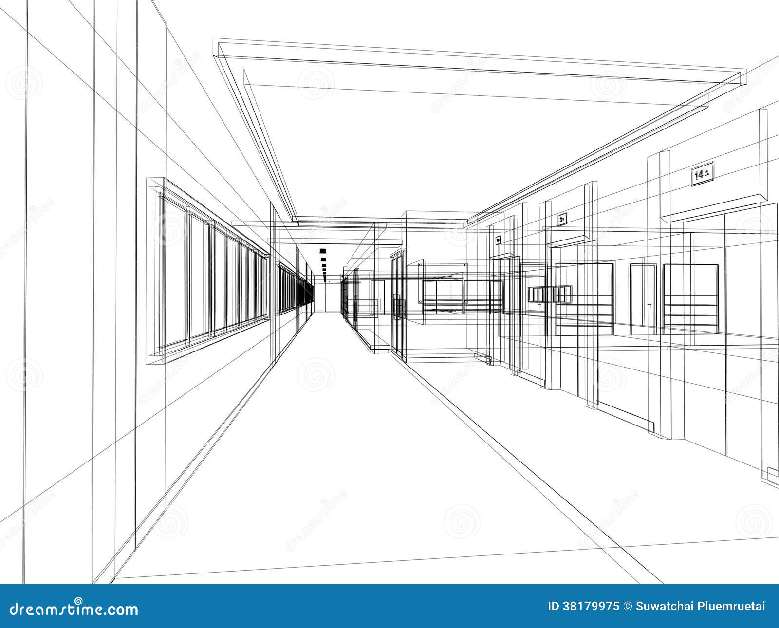 Sketch Design of Interior Hall Stock Illustration - Illustration of ...