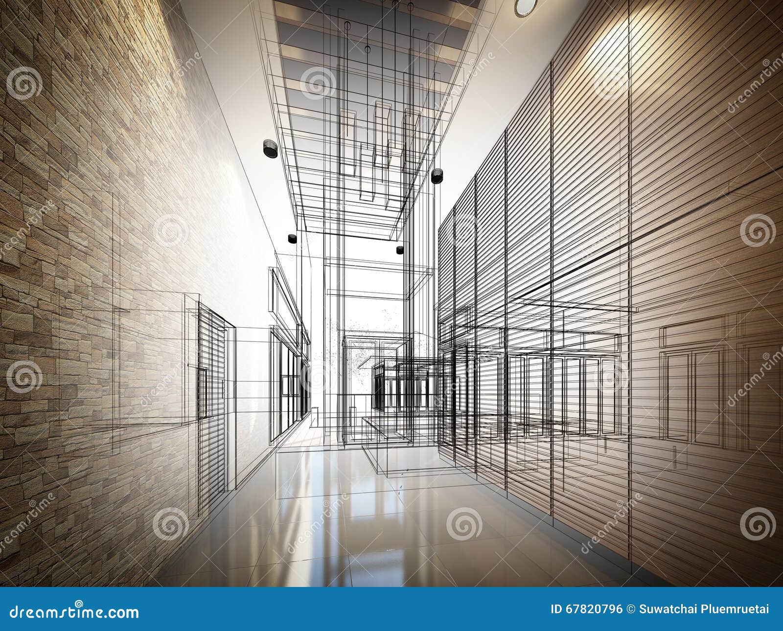 Sketch Design of Interior Hall,3d Stock Illustration - Illustration of ...