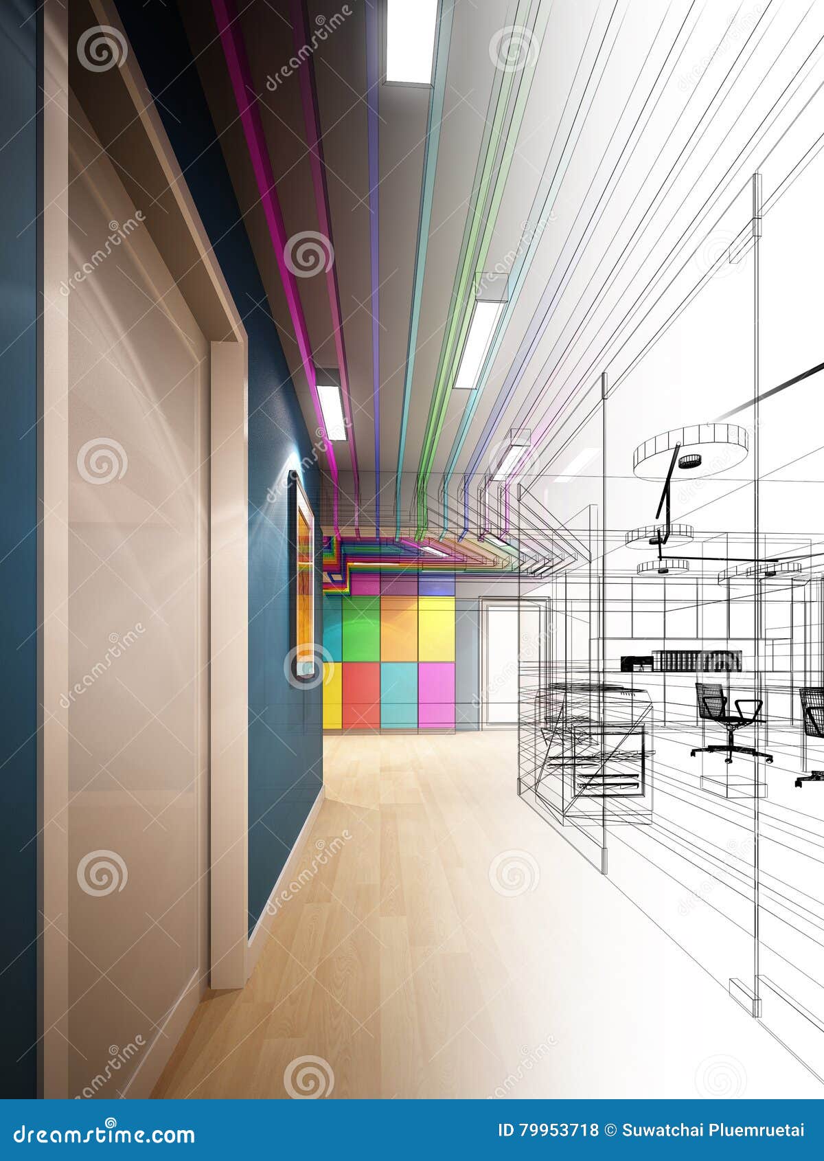 Sketch Design of Interior Hall Stock Illustration - Illustration of ...