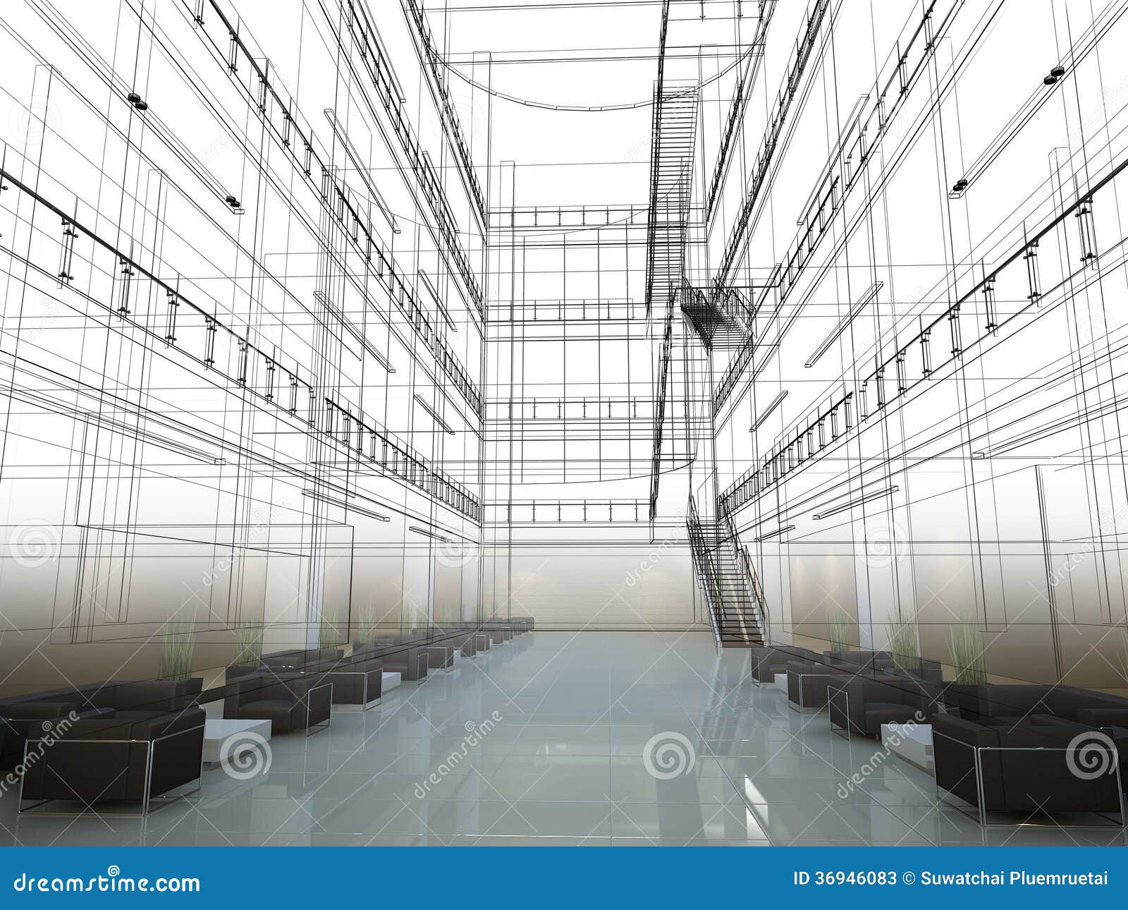 Sketch Design of Interior Hall Stock Illustration - Illustration of ...