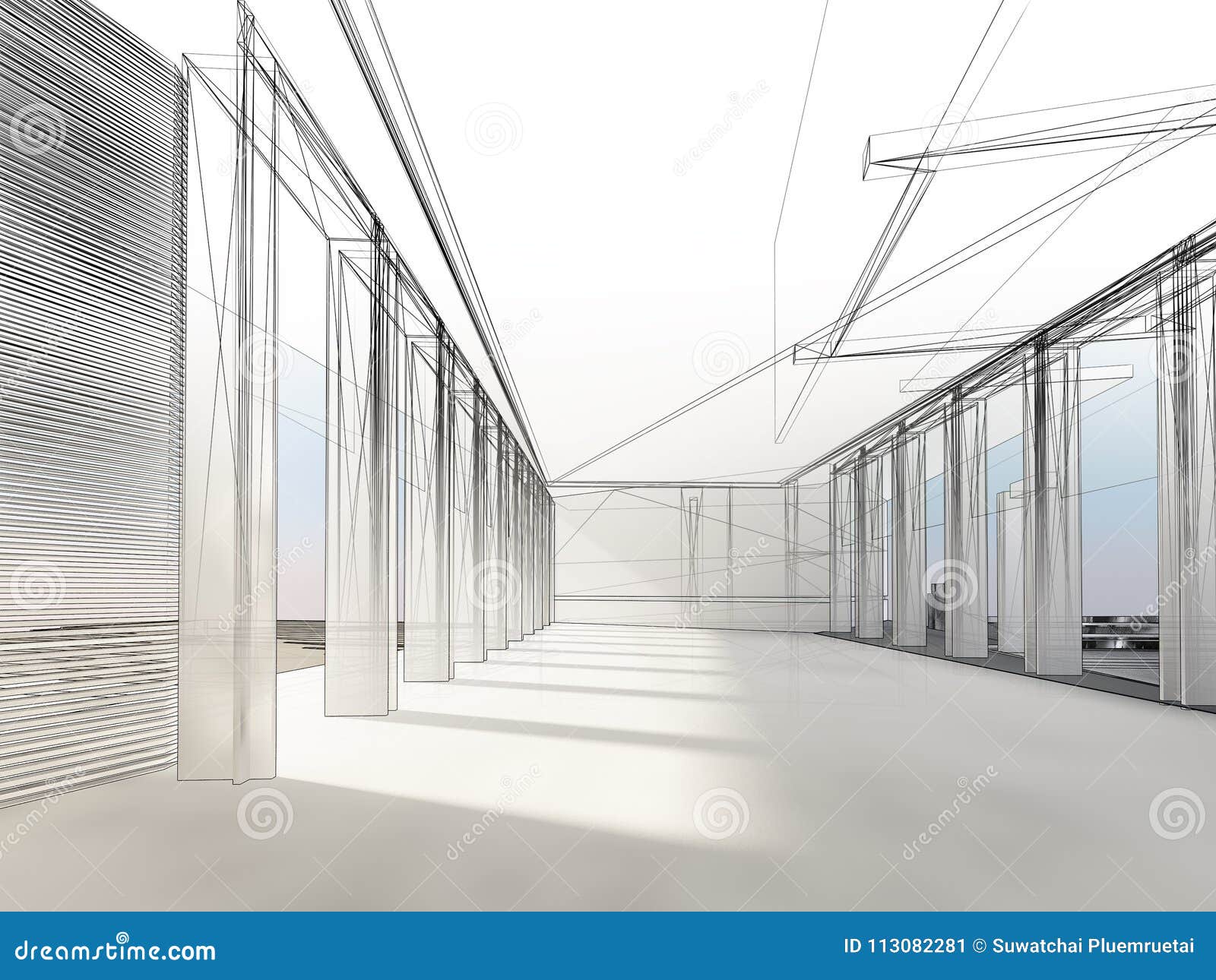 Sketch Design of Interior Hall Stock Illustration - Illustration of ...