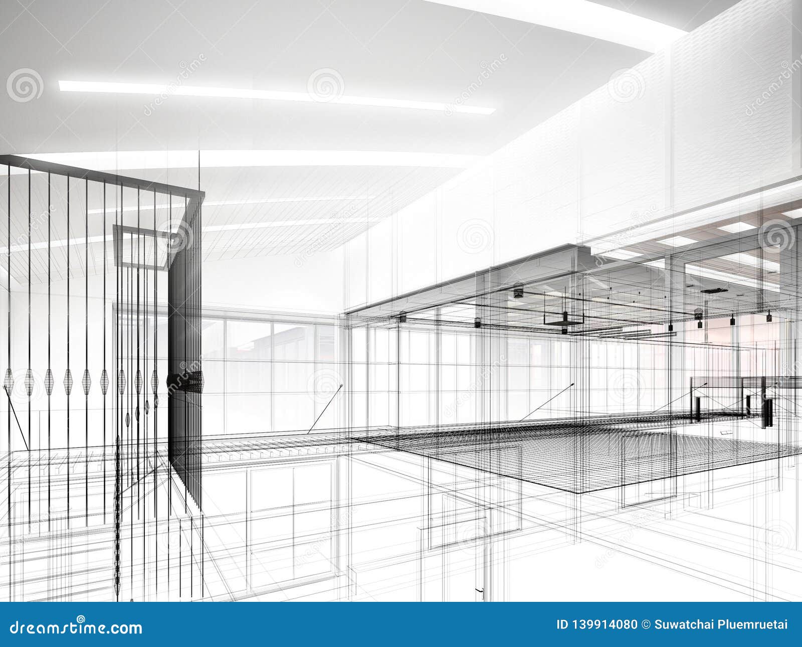 Sketch Design of Interior Hall, 3d Stock Illustration - Illustration of ...