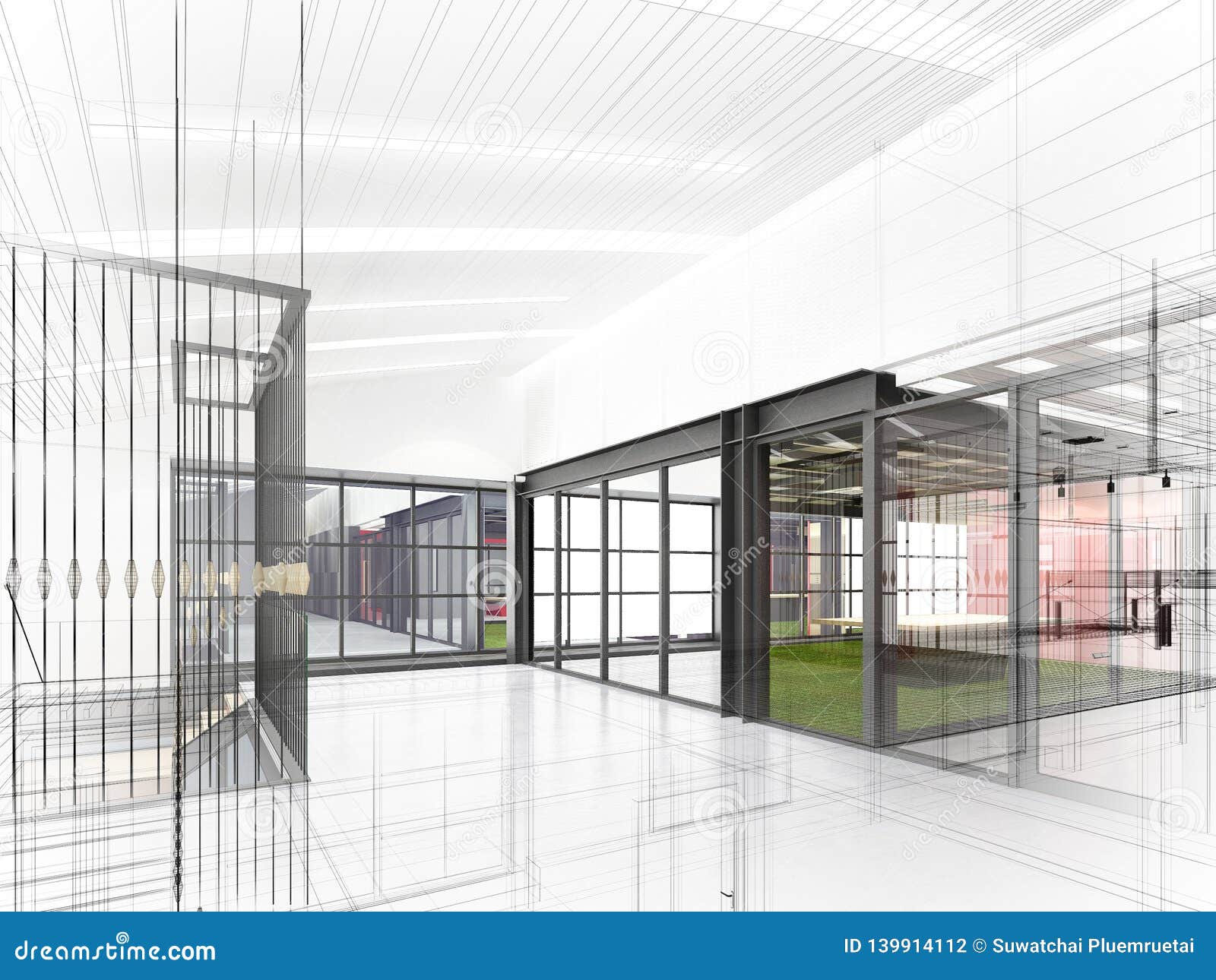 Sketch Design of Interior Hall, 3d Stock Illustration - Illustration of ...