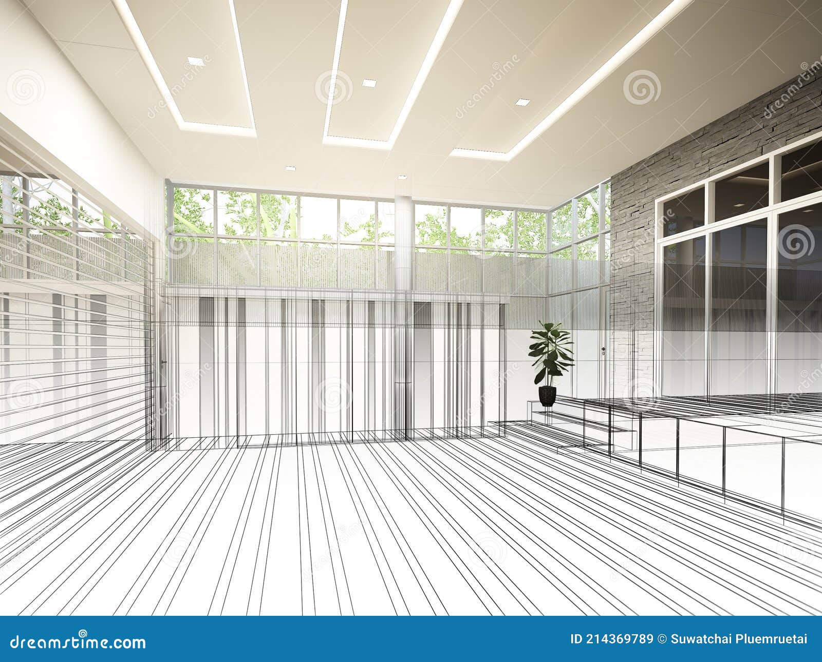 Sketch Design of Interior Hall, 3d Stock Illustration - Illustration of ...