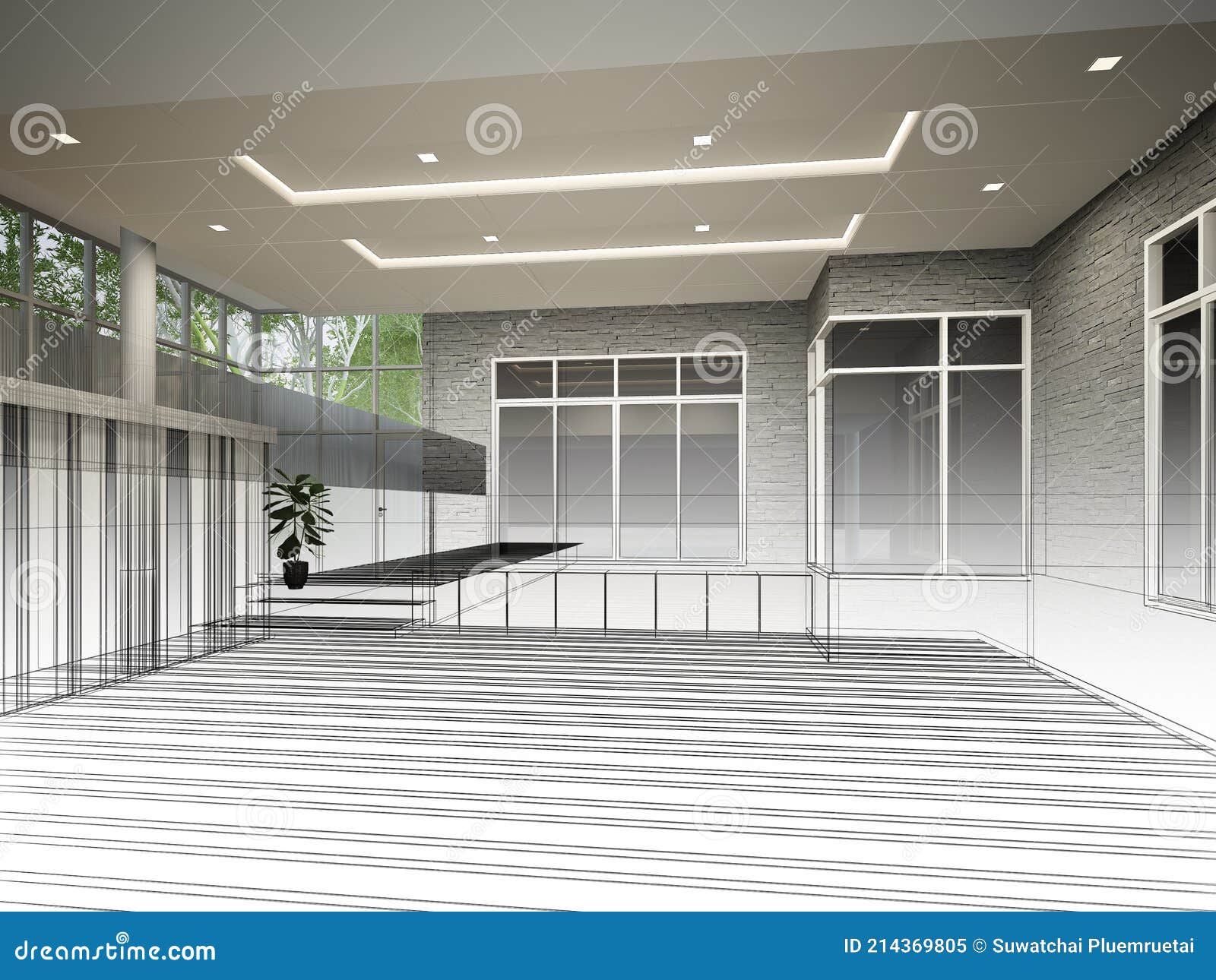 Sketch Design of Interior Hall, 3d Stock Illustration - Illustration of ...