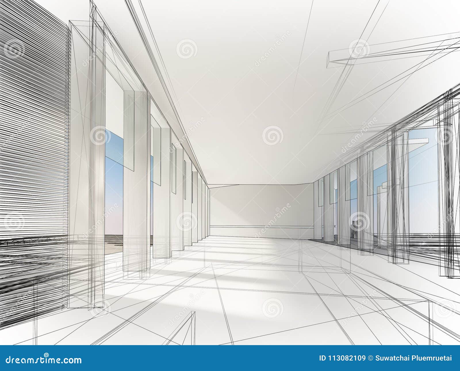 Sketch Design of Interior Hall Stock Illustration - Illustration of ...