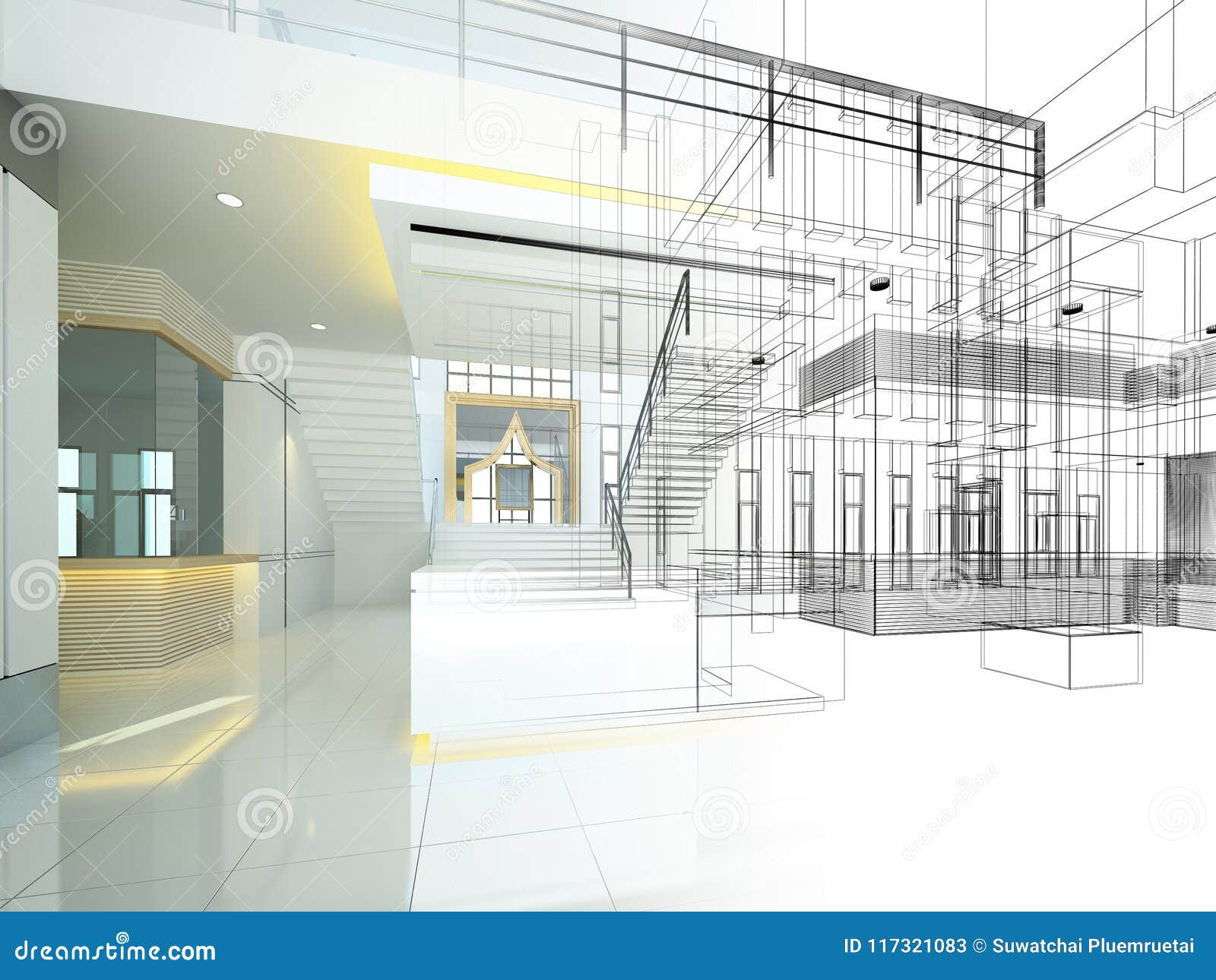 Sketch Design of Interior Hall, 3d Stock Illustration - Illustration of ...