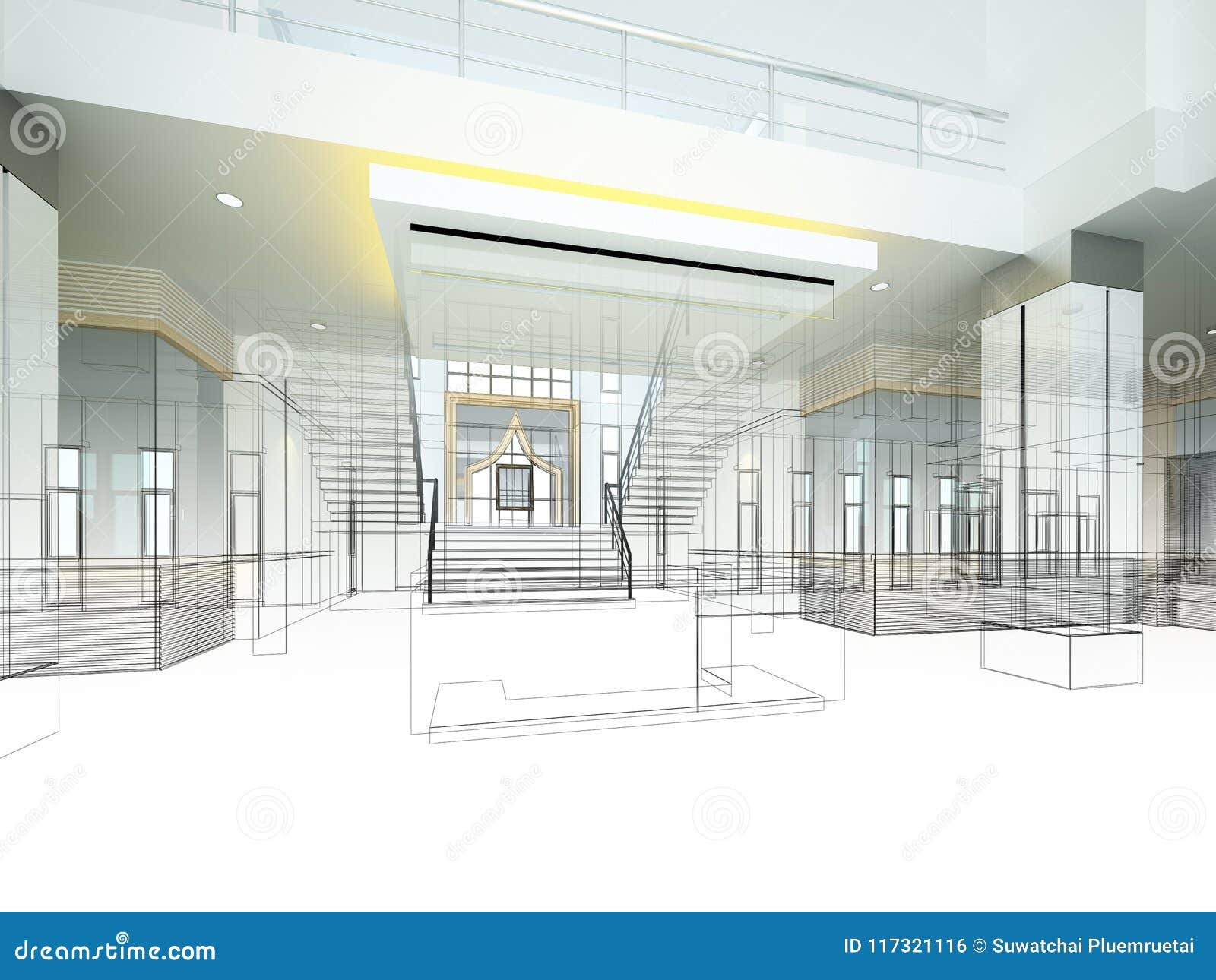Sketch Design of Interior Hall, 3d Stock Illustration - Illustration of ...