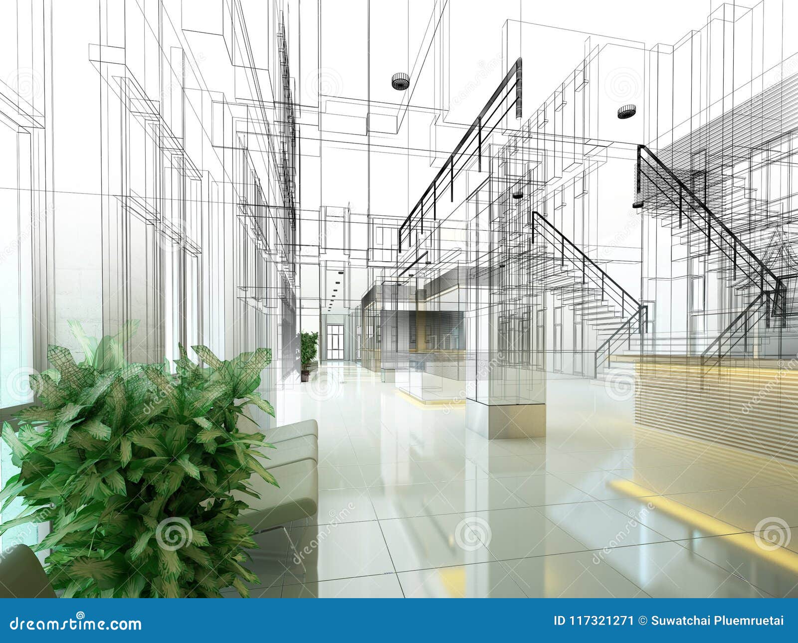 Sketch Design of Interior Hall, 3d Stock Illustration - Illustration of ...