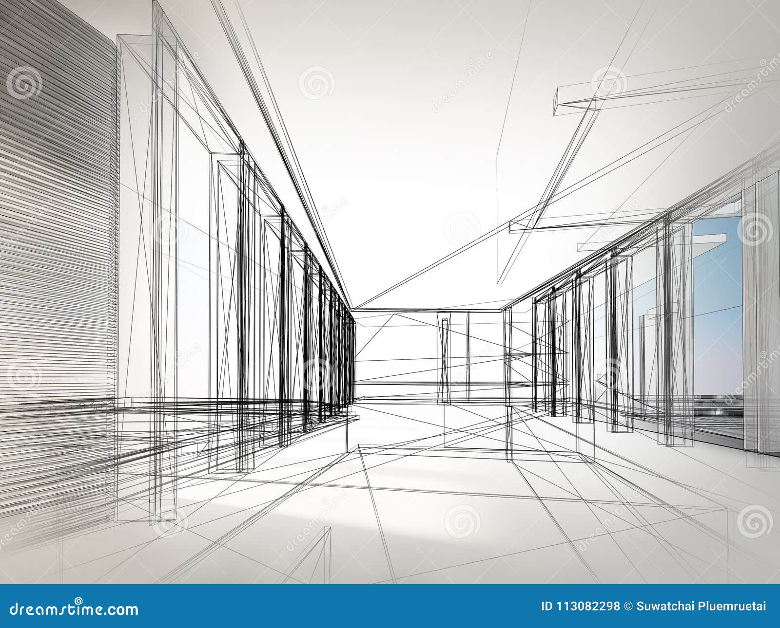 Sketch Design of Interior Hall, 3d Stock Illustration - Illustration of ...