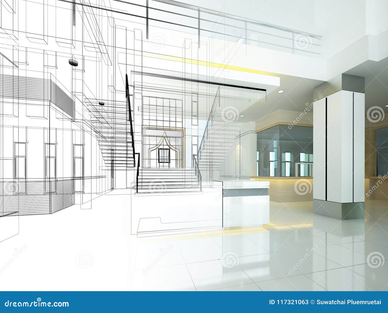 Sketch Design of Interior Hall, 3d Stock Illustration - Illustration of ...