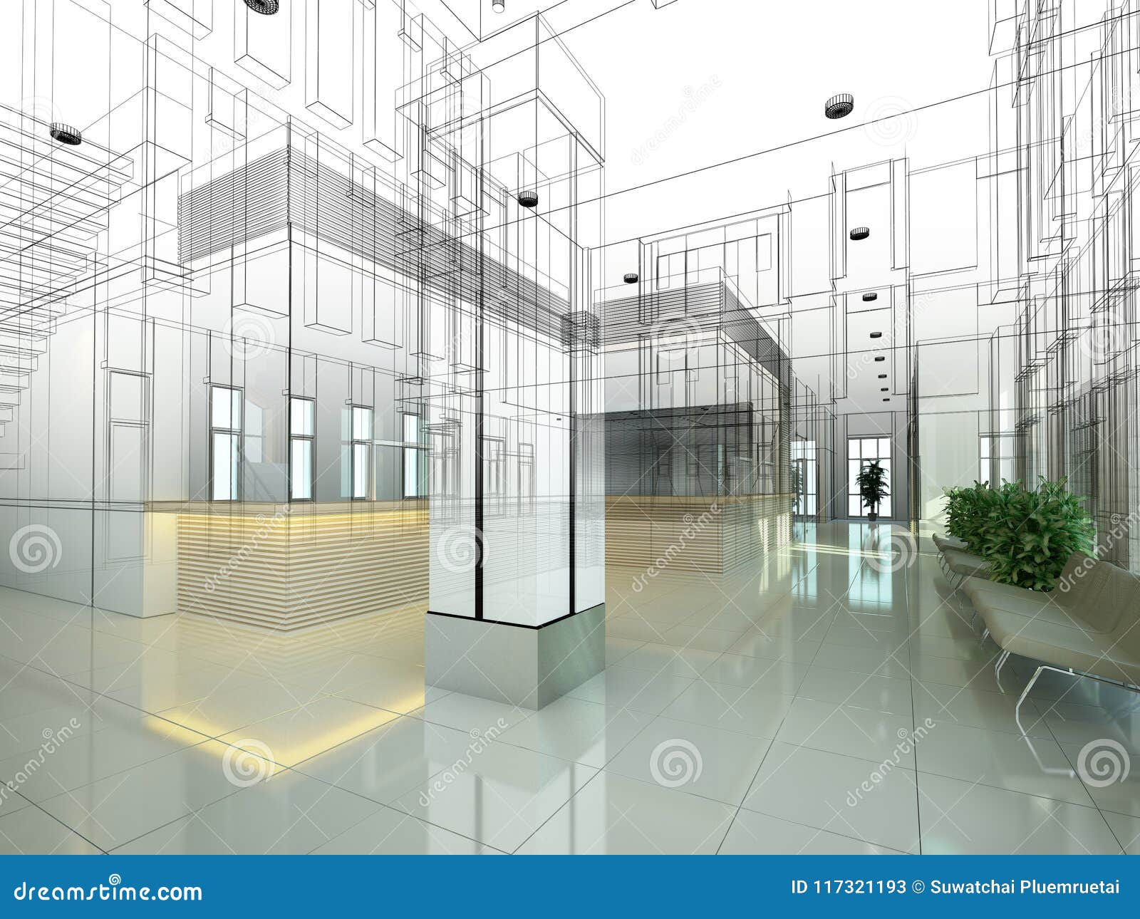 Sketch Design of Interior Hall, 3d Stock Illustration - Illustration of ...