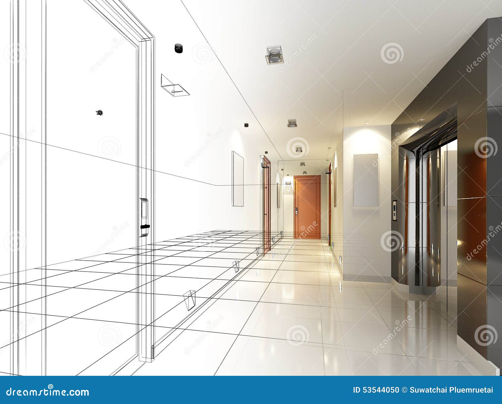 Sketch Design of Interior Hall Stock Photo - Image of construction ...