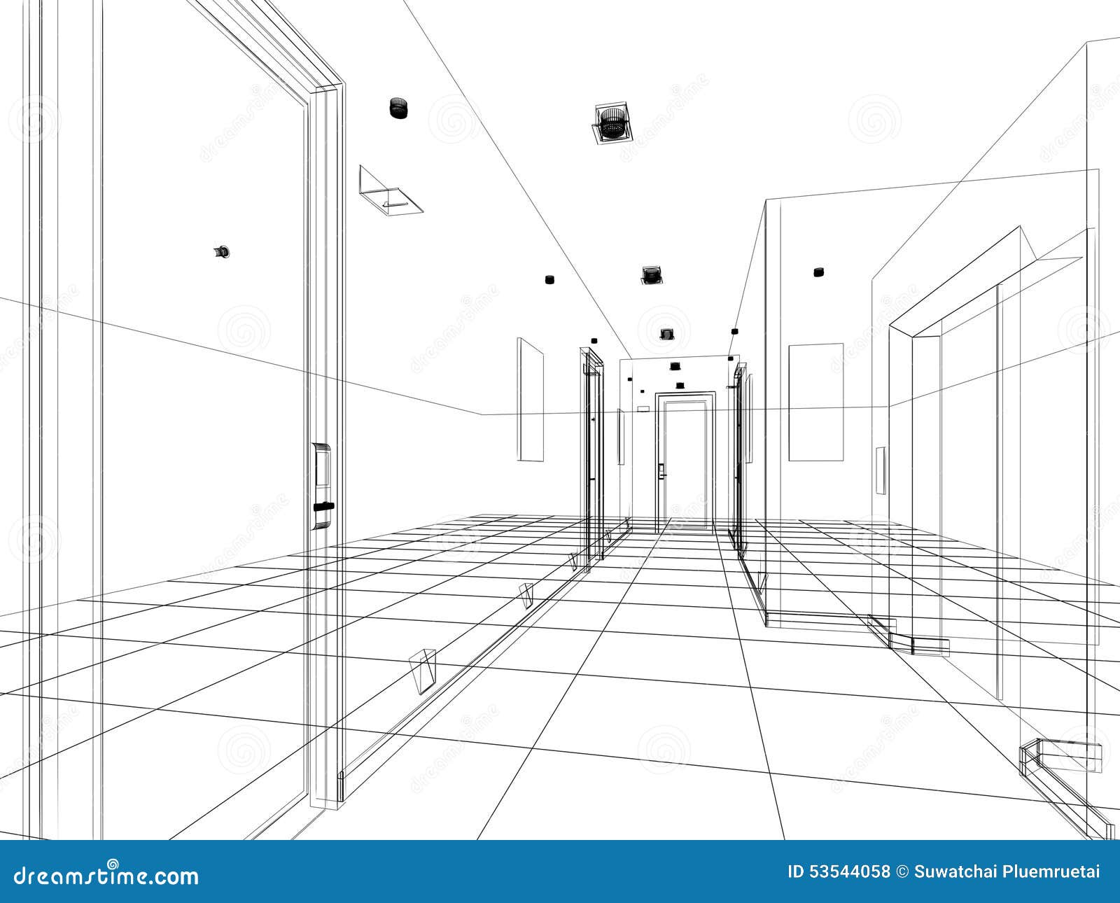 Sketch Design of Interior Hall Stock Illustration - Illustration of ...