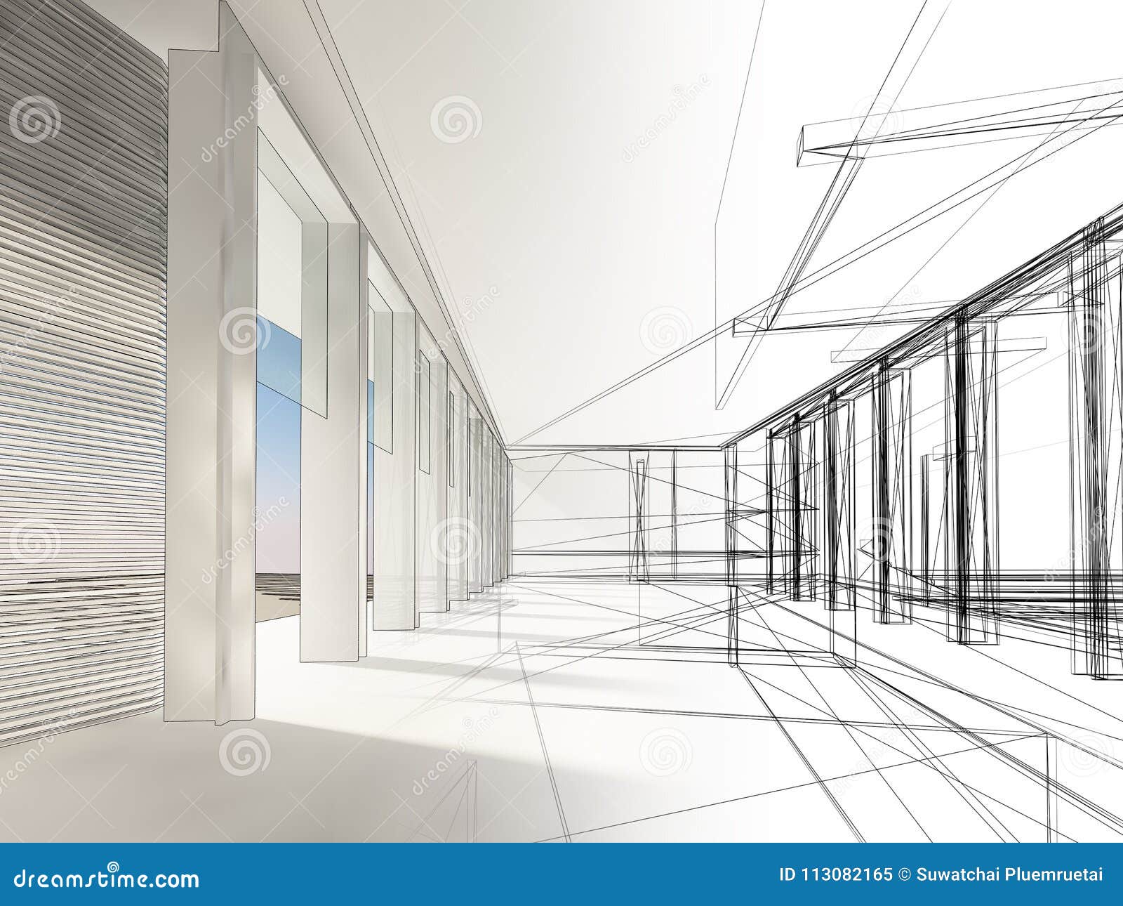 Sketch Design of Interior Hall Stock Illustration - Illustration of ...