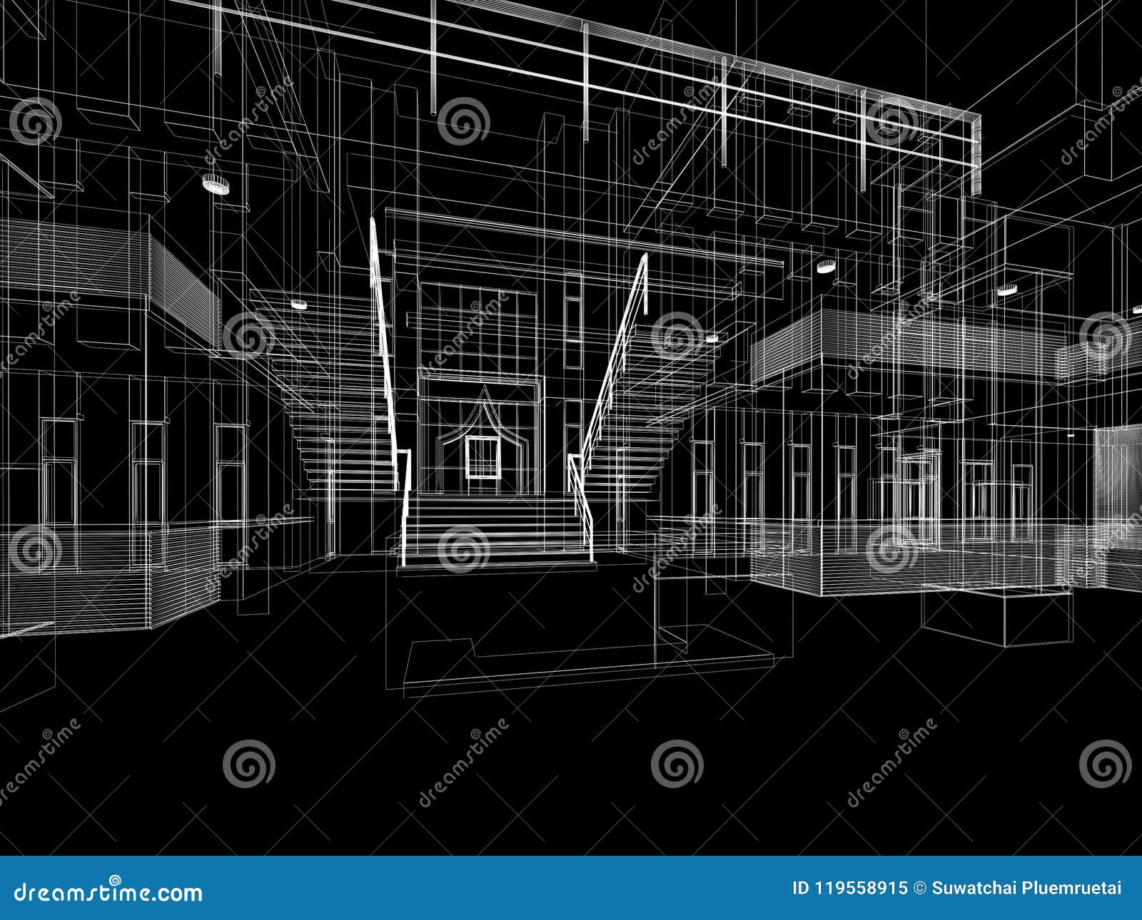 Sketch Design of Interior Hall, Stock Illustration - Illustration of ...