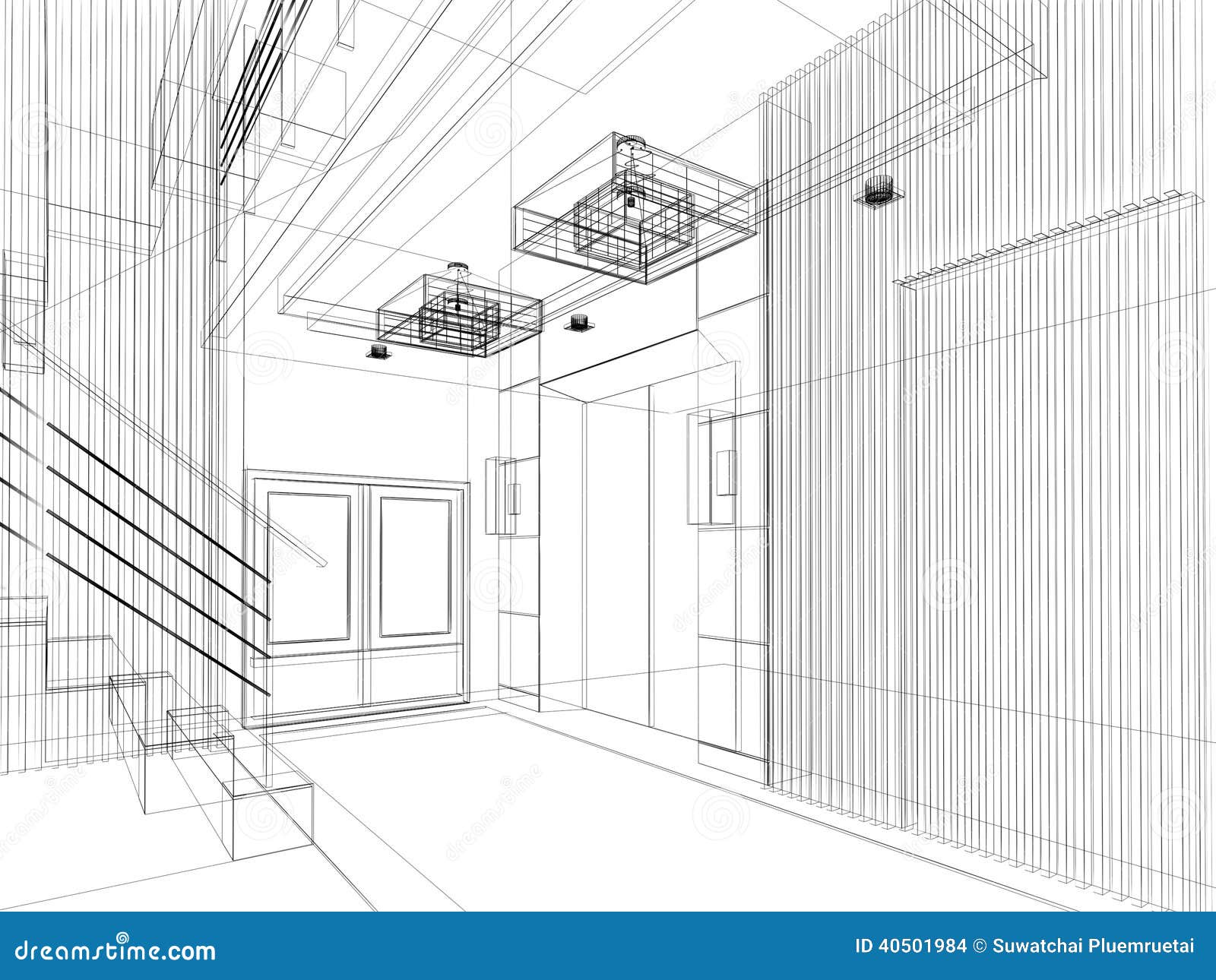 Sketch Design of Interior Hall, Wire Frame Stock Illustration ...