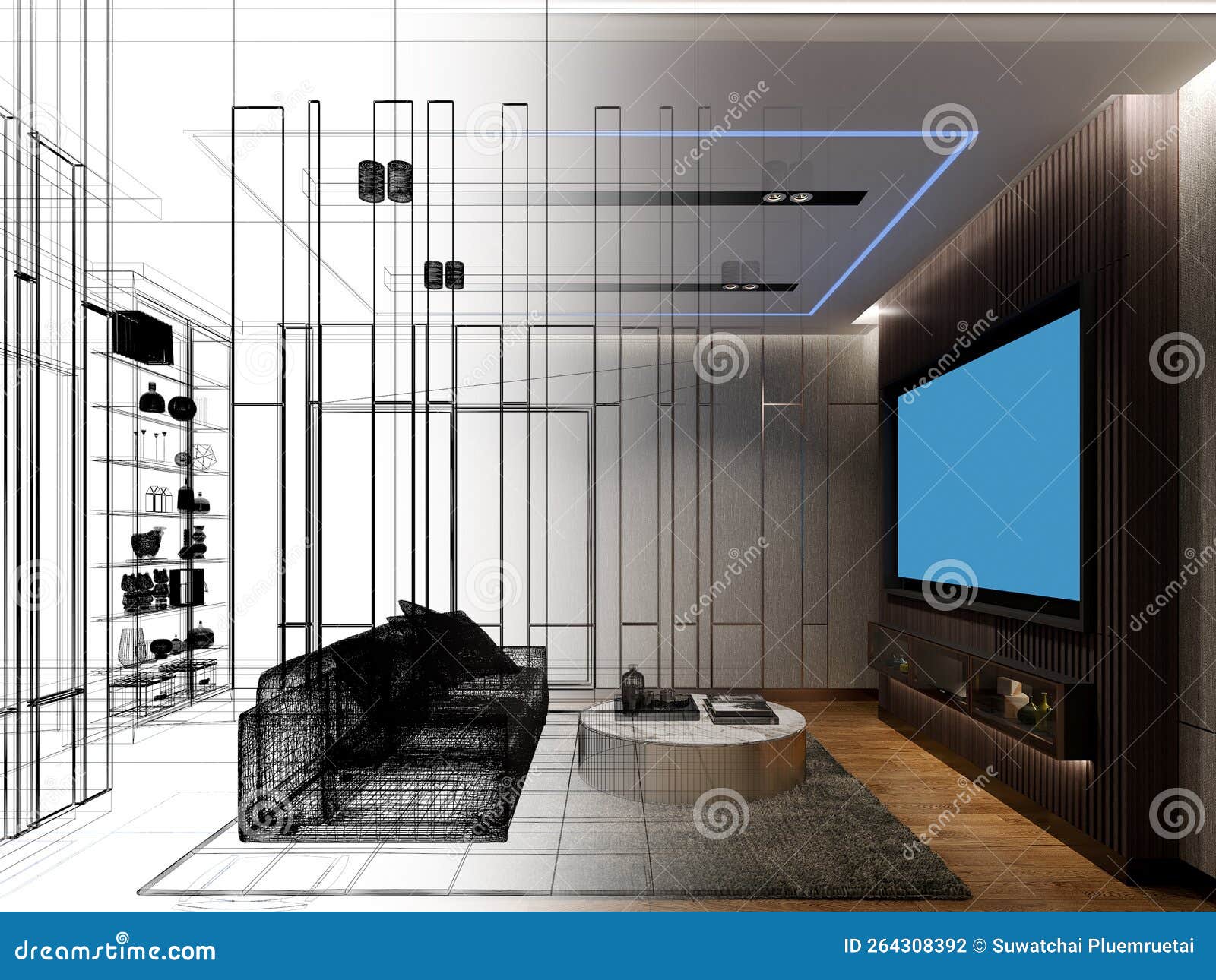 Sketch Design of Interior Home Theater, 3d Stock Illustration ...