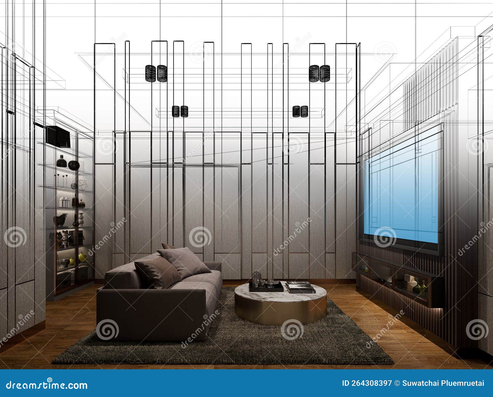 Sketch Design of Interior Home Theater, 3d Stock Illustration ...