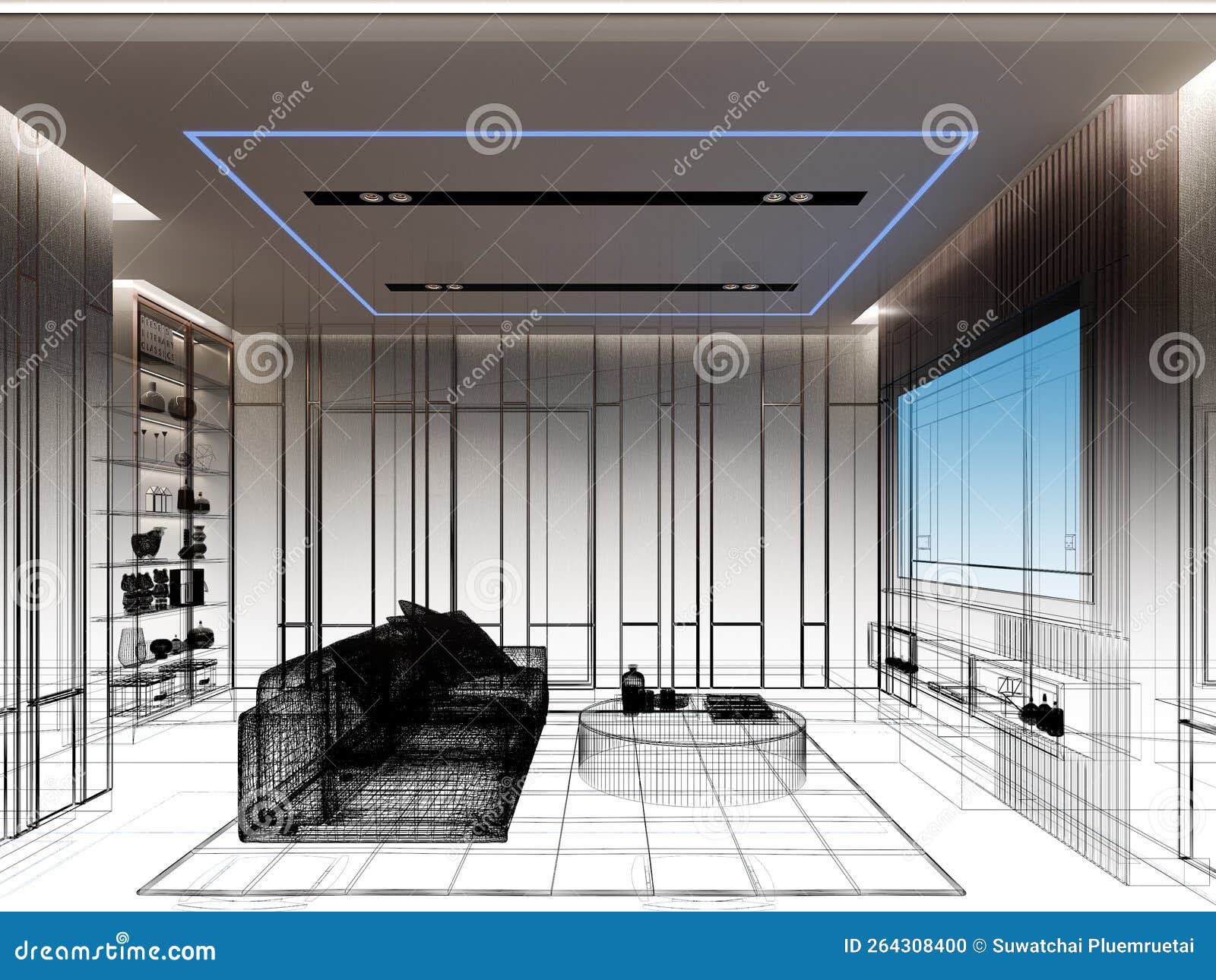 Sketch Design of Interior Home Theater, 3d Stock Illustration ...