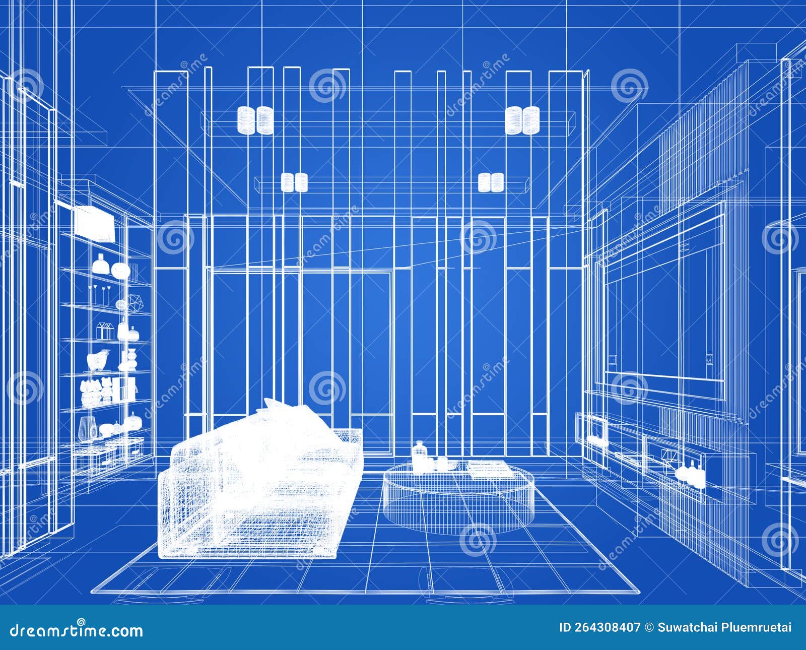 Sketch Design of Interior Home Theater, 3d Stock Illustration ...