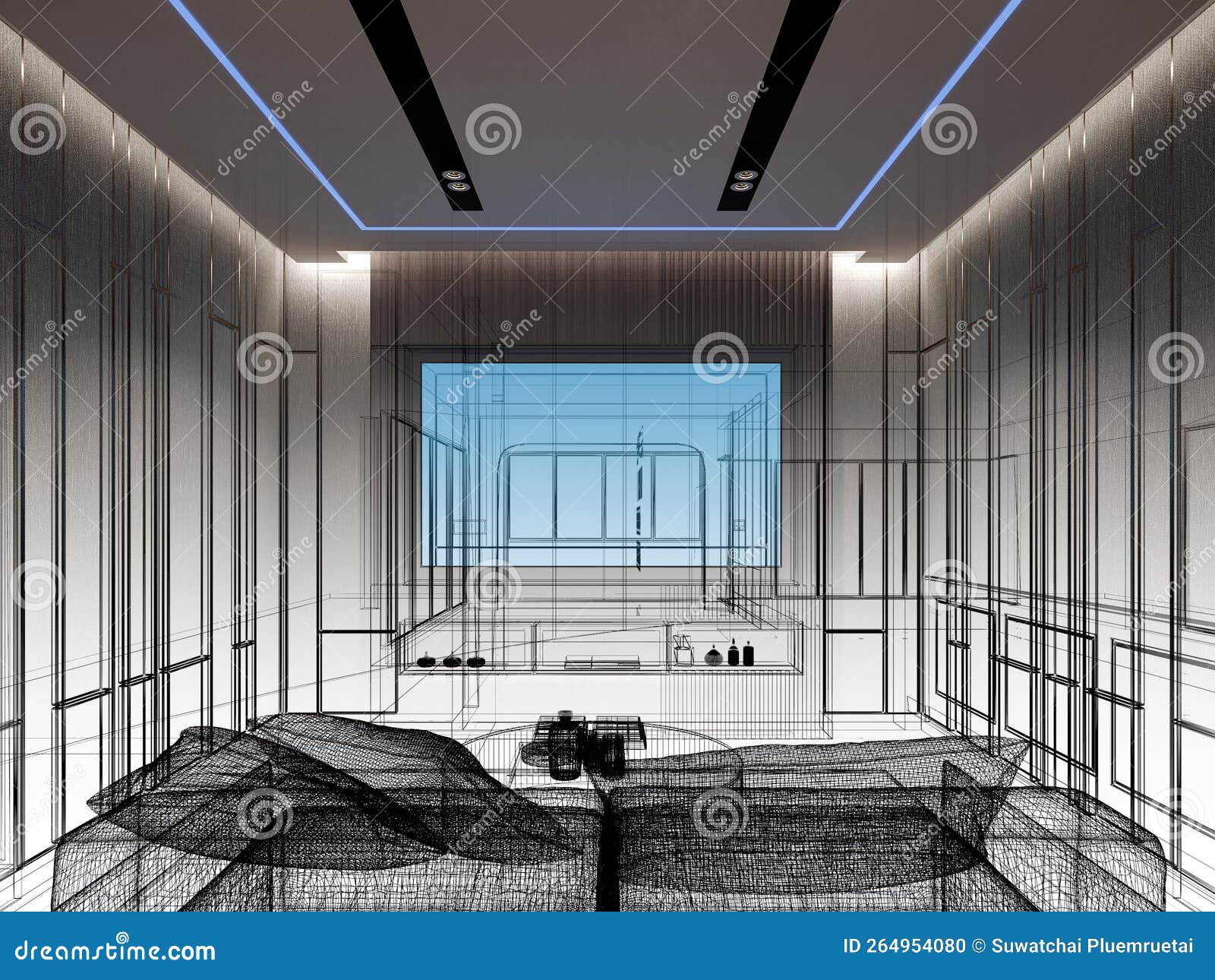 Sketch Design of Interior Home Theater, 3d Stock Illustration ...