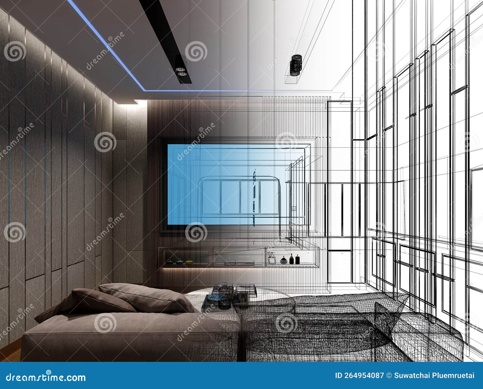 Sketch Design of Interior Home Theater, 3d Stock Illustration ...