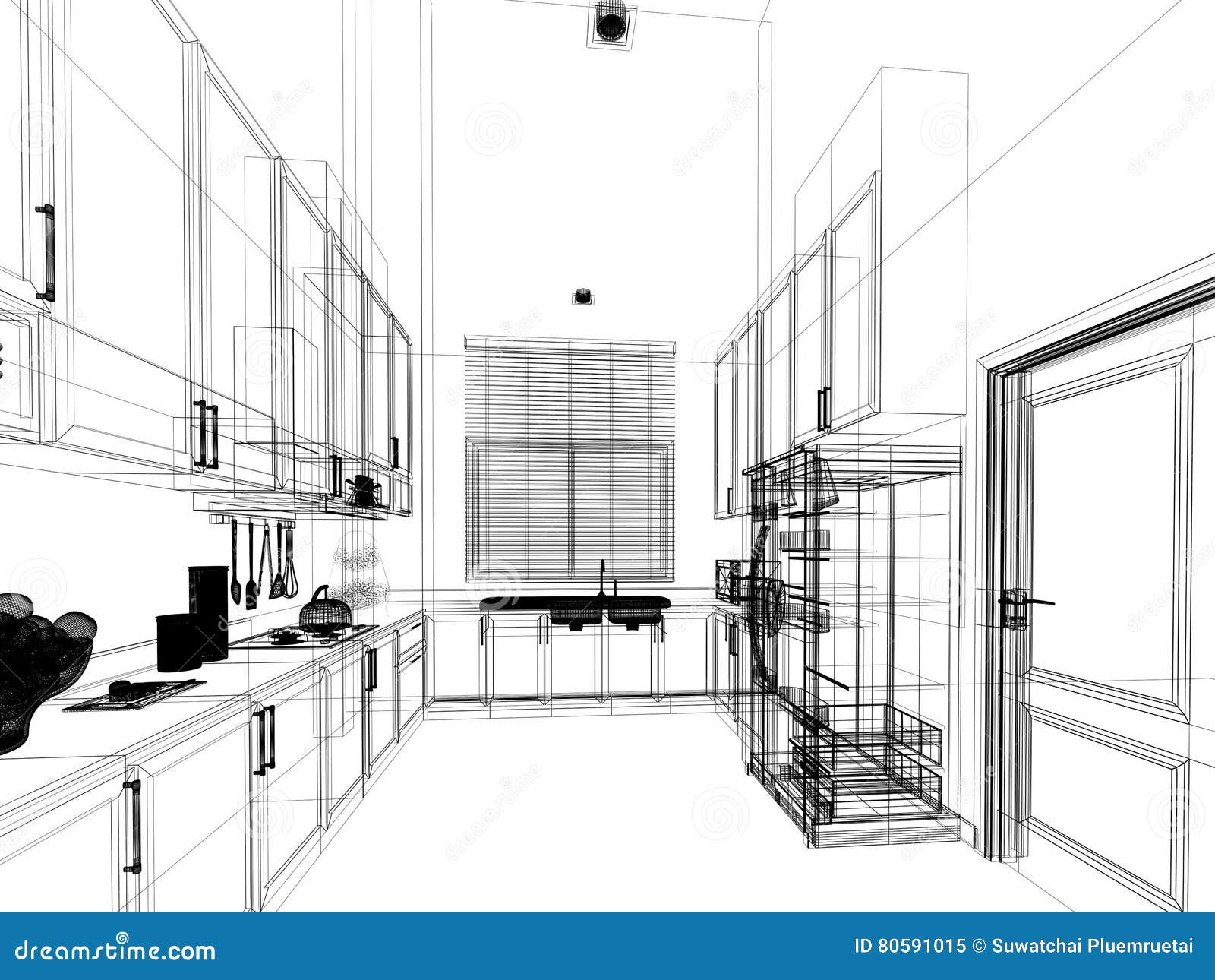 Sketch Design of Interior Kitchen Stock Illustration - Illustration of ...