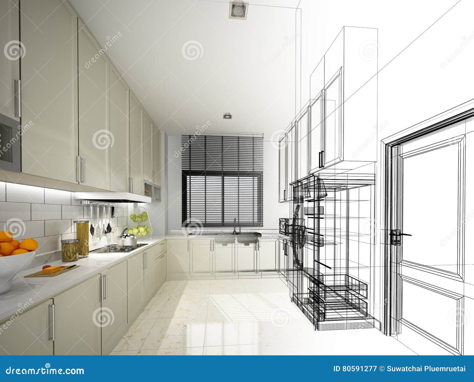 Sketch Design of Interior Kitchen Stock Illustration - Illustration of ...