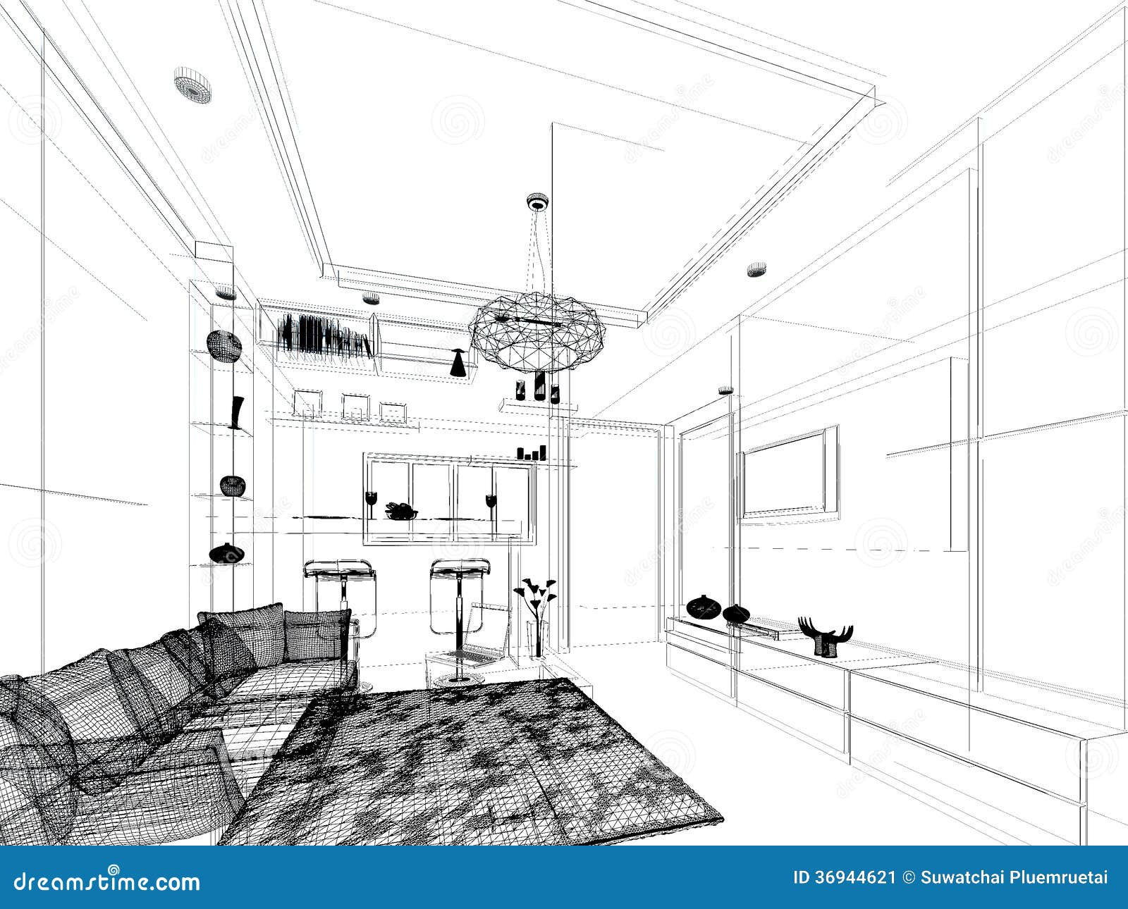 Sketch Design of Interior Living Stock Illustration - Illustration of ...