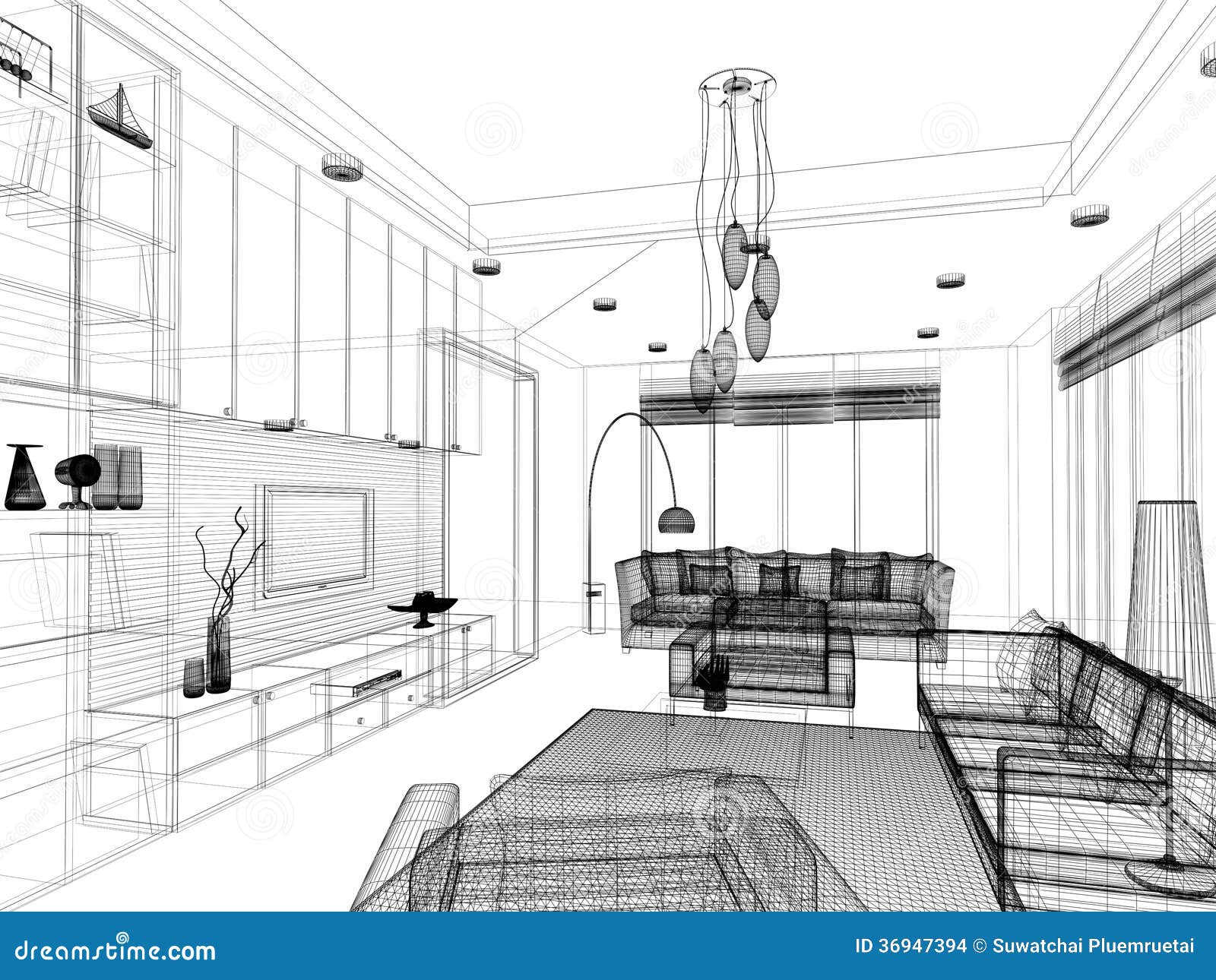 Sketch Design of Interior Living Stock Illustration - Illustration of ...