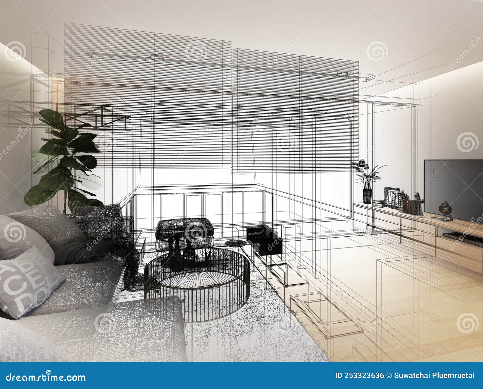 Sketch Design of Interior Living, 3d Stock Illustration - Illustration ...