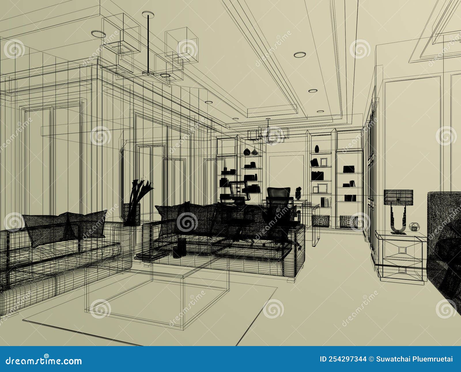 Sketch Design of Interior Living, 3d Stock Illustration - Illustration ...