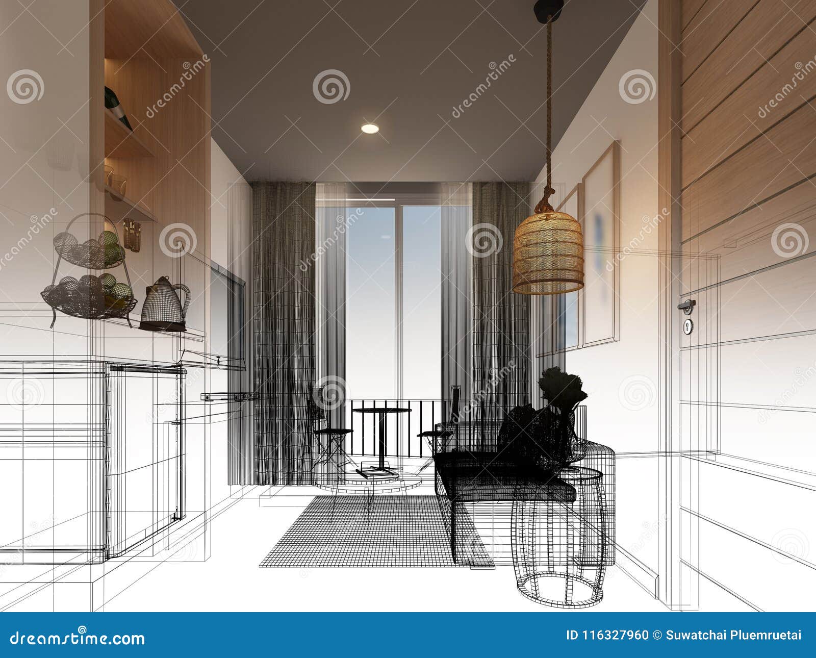 Sketch Design of Interior Living Room,3d Stock Illustration ...