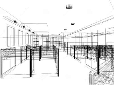 Sketch Design of Interior Office, Wire Frame Stock Illustration ...