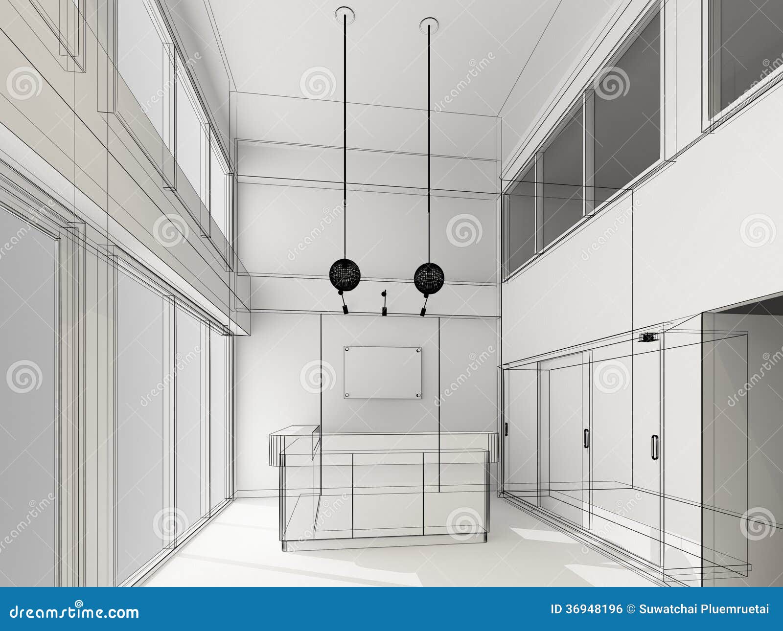 Sketch Design of Interior Reception Stock Illustration - Illustration ...