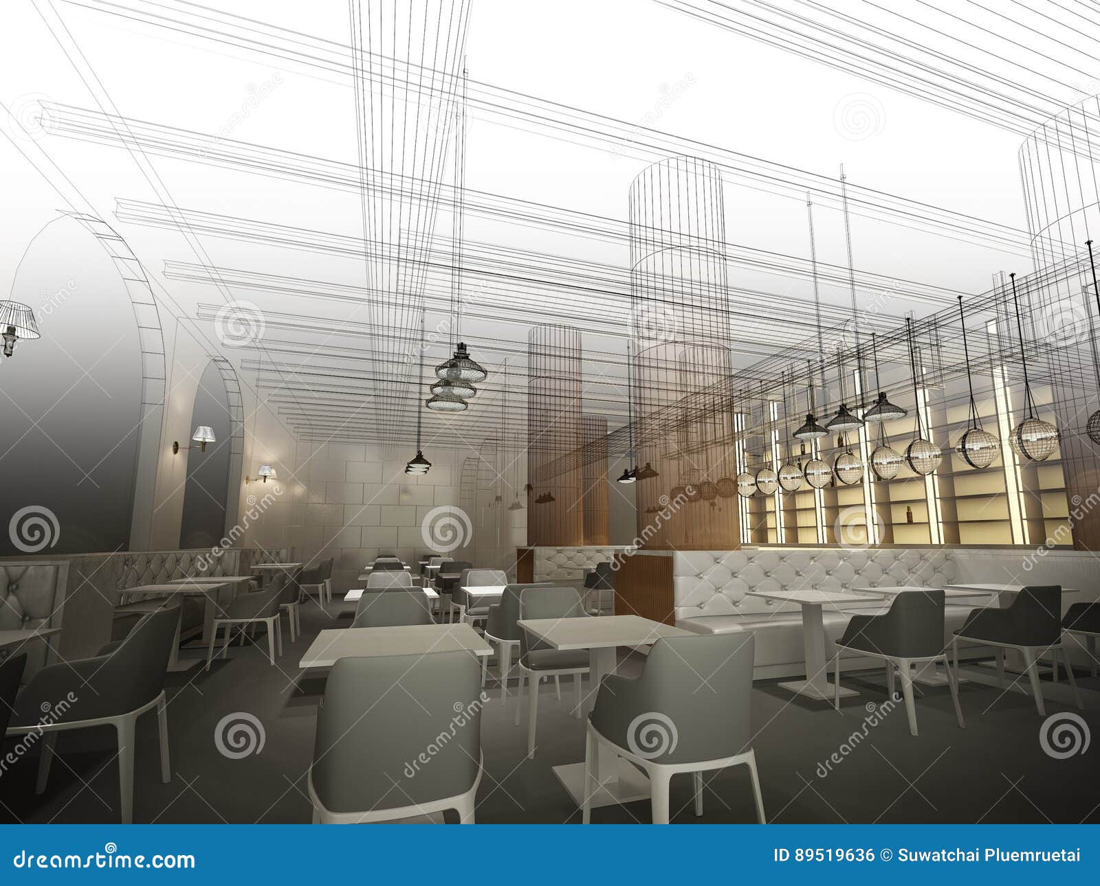 Sketch Design of Interior Restaurant Stock Illustration - Illustration ...