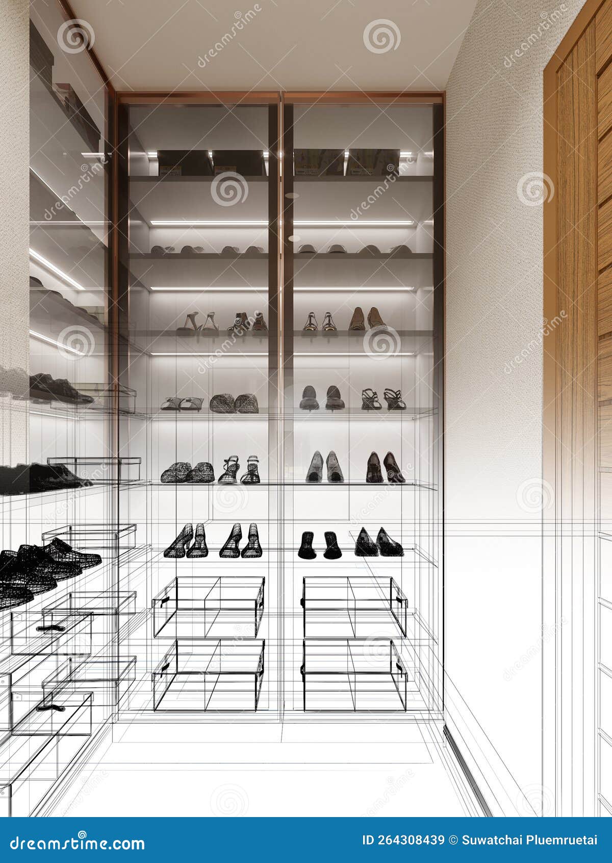 Sketch Design of Interior Shoe Room, 3d Stock Illustration ...