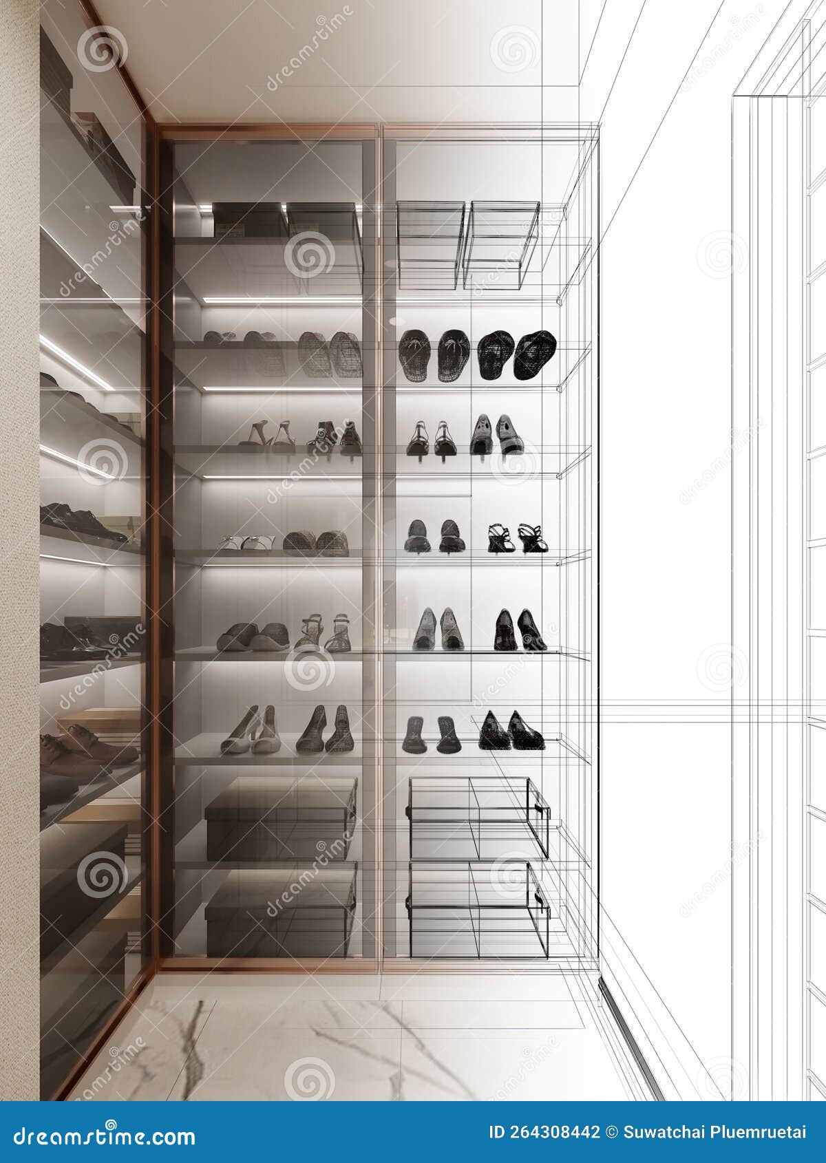 Sketch Design of Interior Shoe Room, 3d Stock Illustration ...