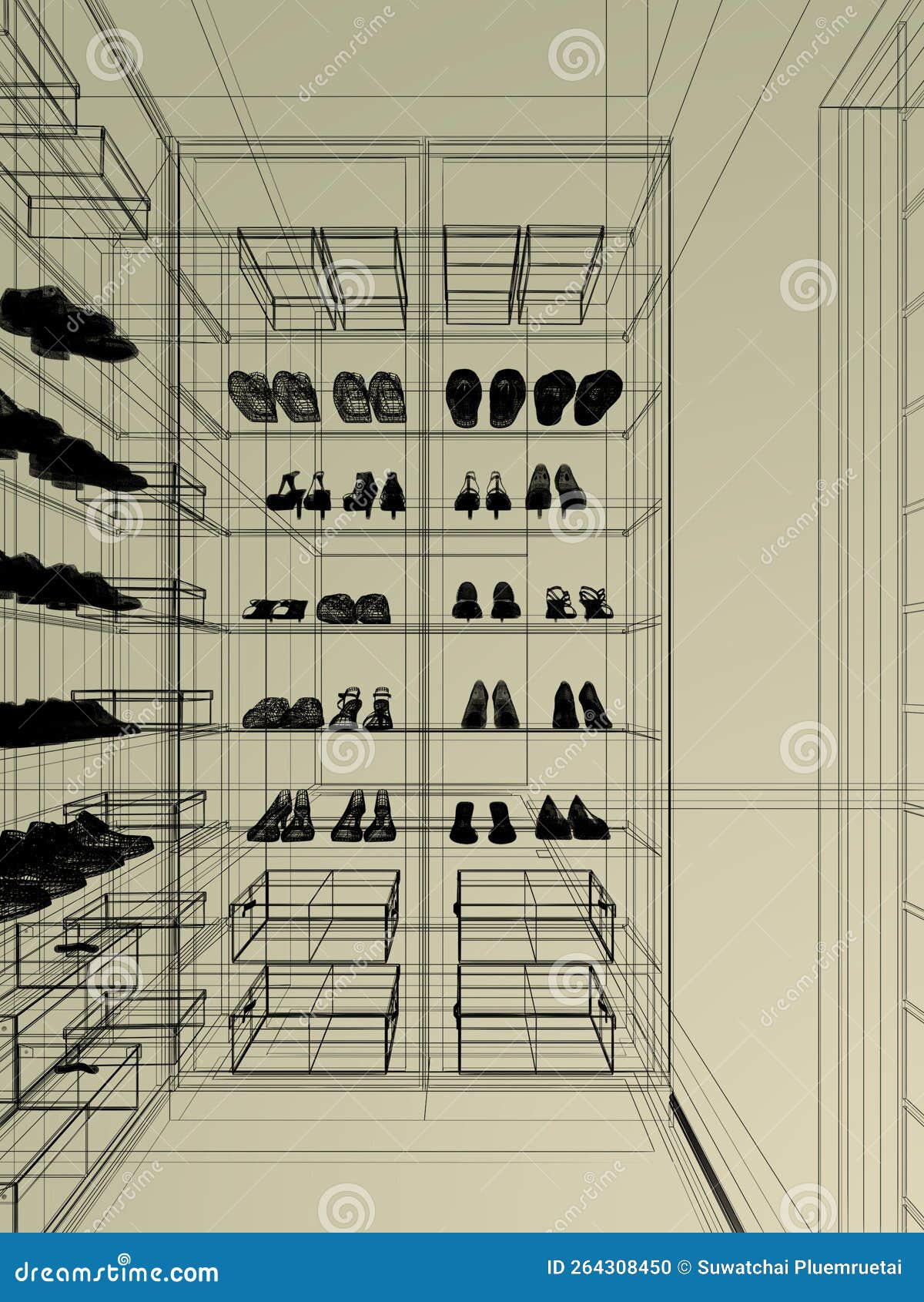 Sketch Design of Interior Shoe Room, 3d Stock Illustration ...