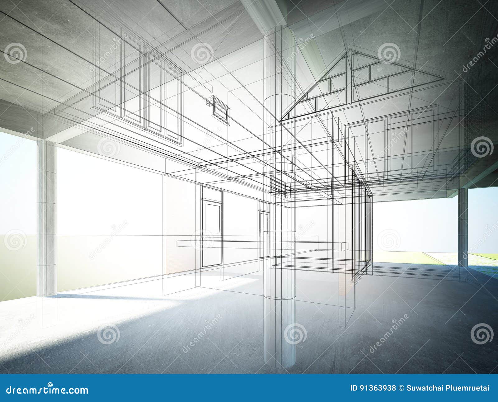 Sketch Design of Interior Space ,3d Render Stock Illustration ...
