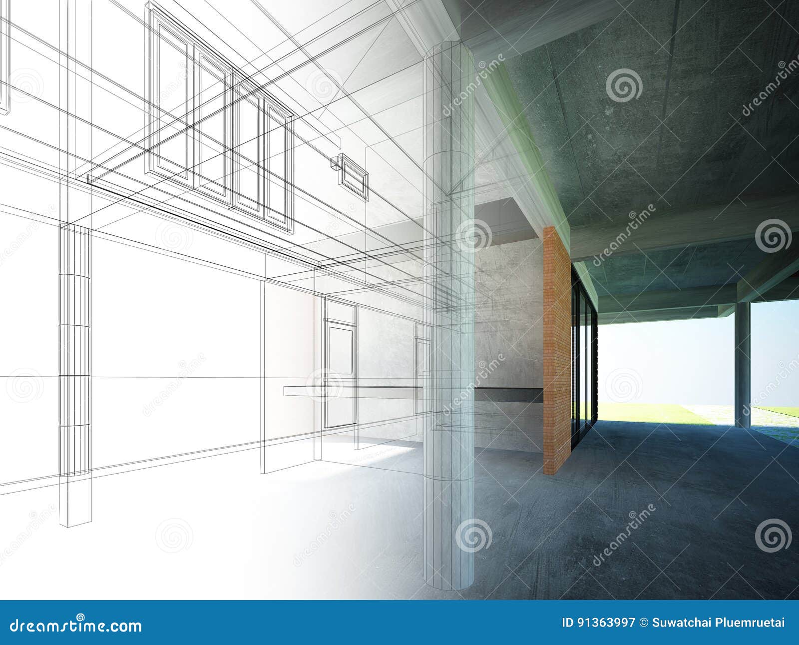 Sketch Design of Interior Space ,3d Render Stock Illustration ...