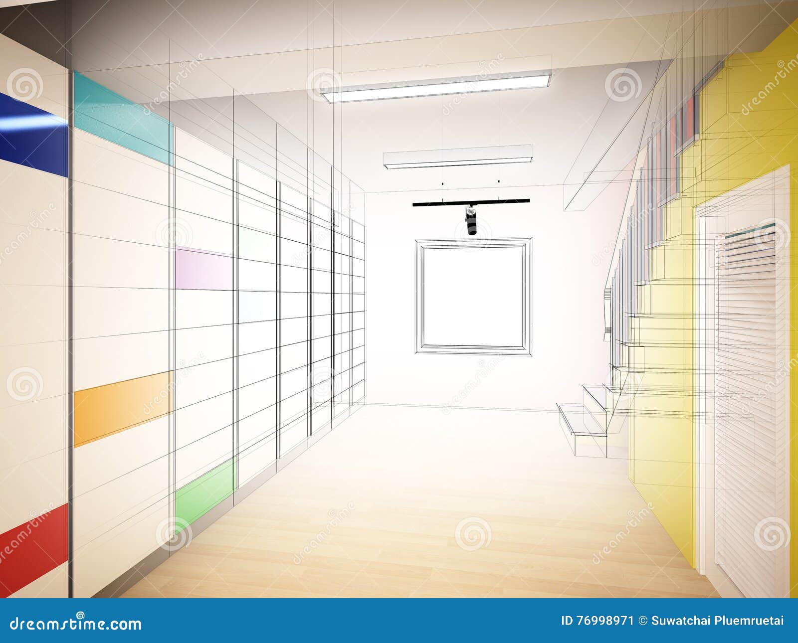 Sketch Design of Interior Stair Hall Stock Illustration - Illustration ...