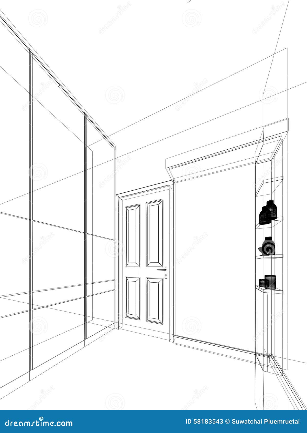 Sketch Design of Interior Walk-in Closet Stock Illustration ...