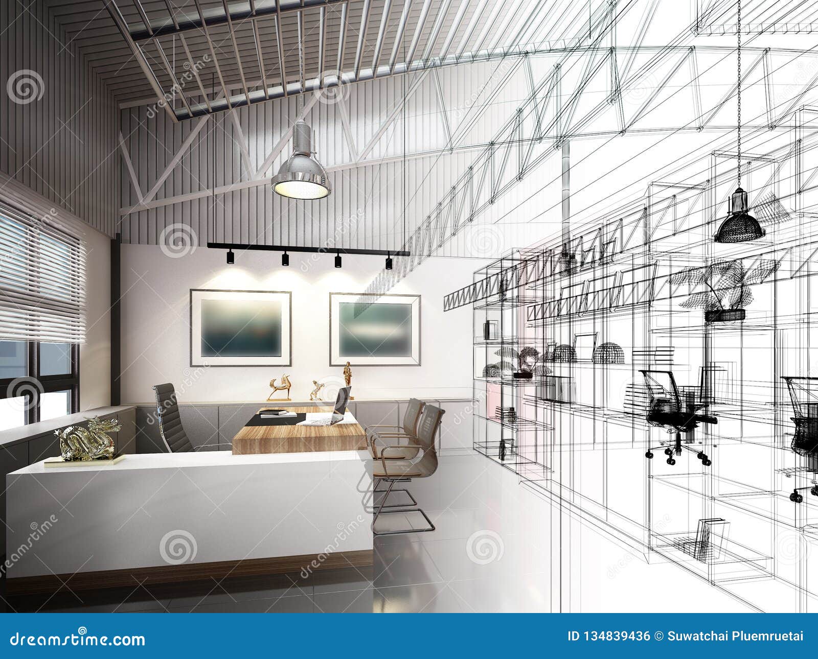 Sketch Design of Interior Working Room Stock Illustration ...