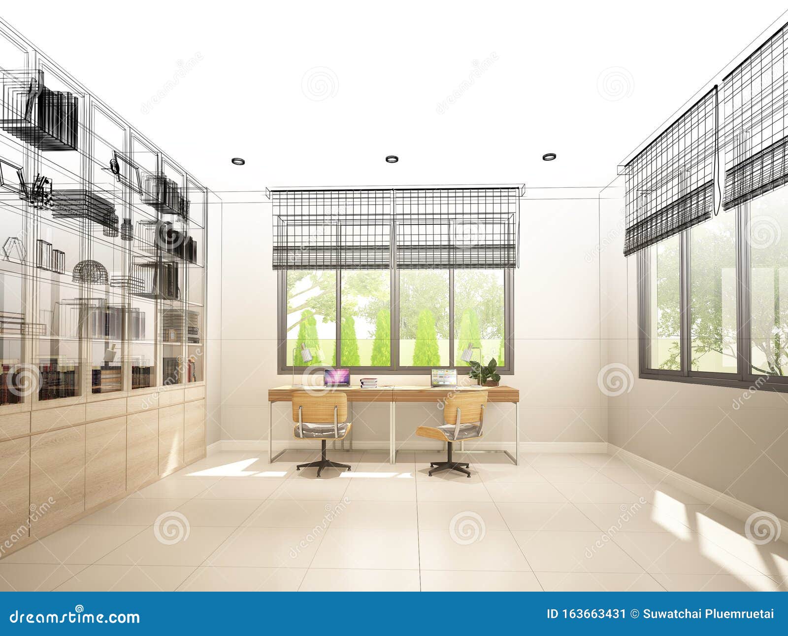 Sketch Design of Interior Working Room, Stock Illustration ...