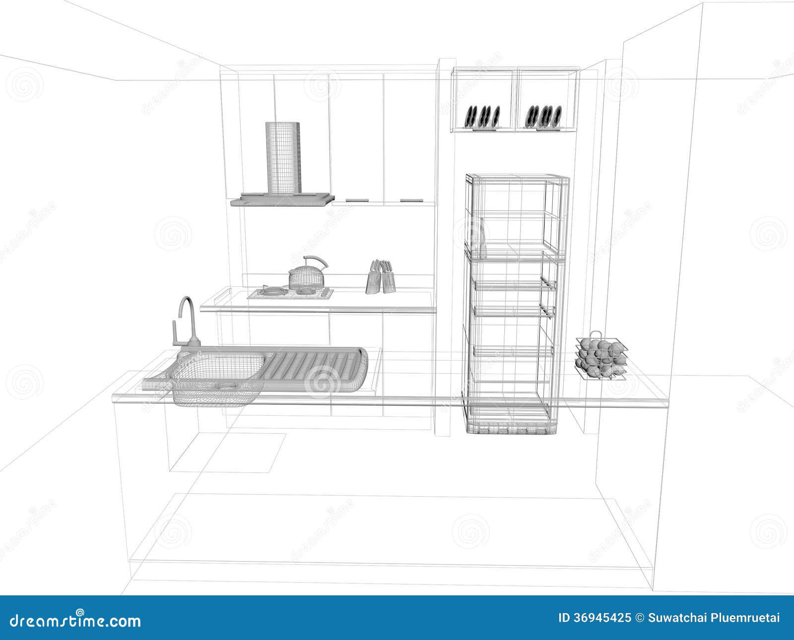 Sketch design of kitchen stock illustration. Illustration of kitchen ...